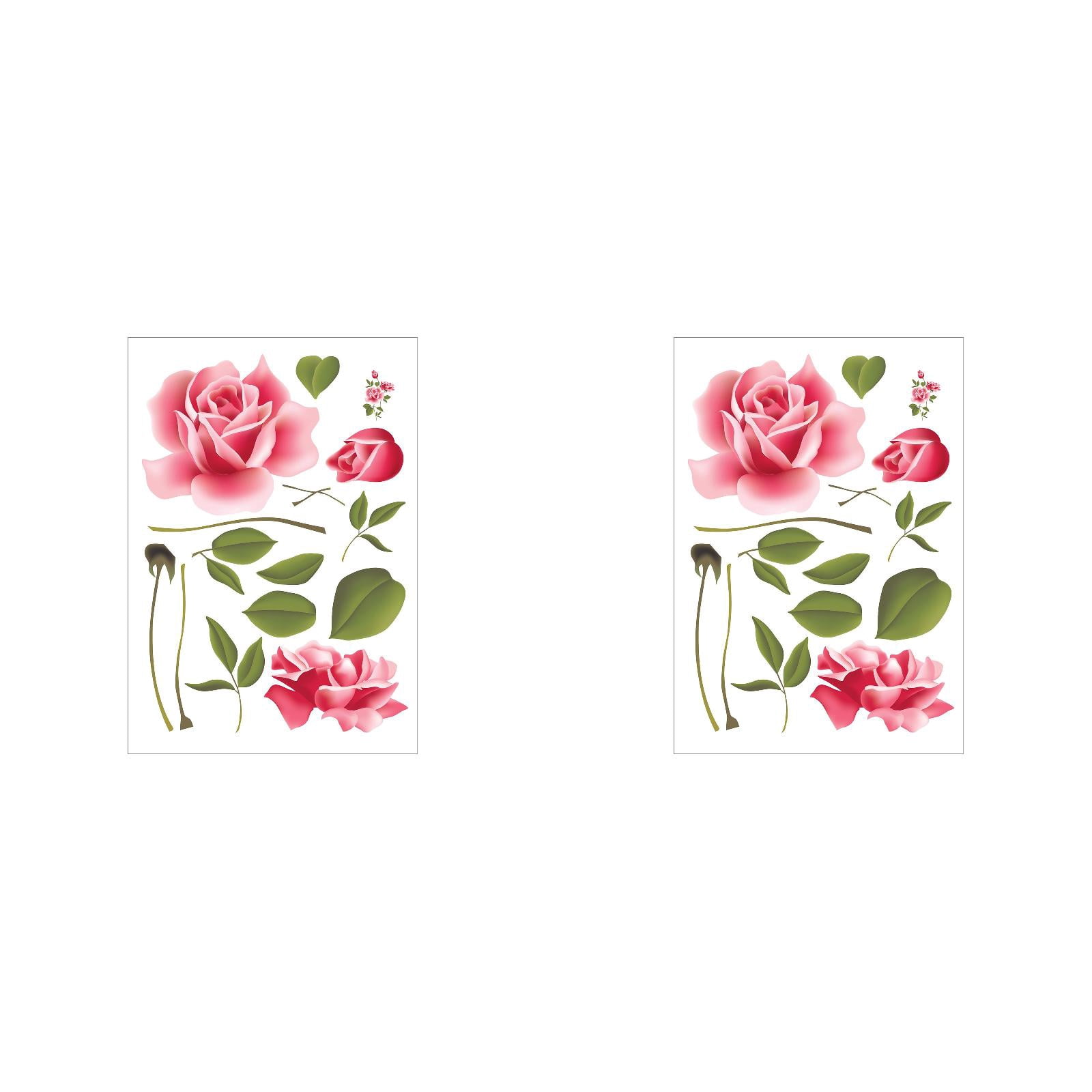 ABODELINE 2 Sets Flowers Rose Wall Stickers, Removable Romantic Wall ...