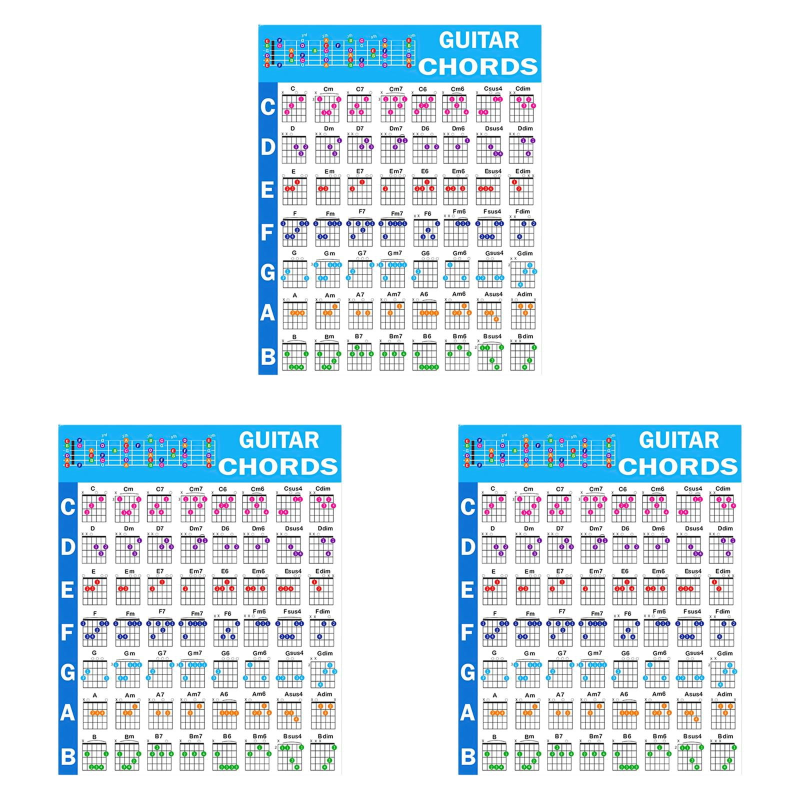 ABODELINE 3Sets Beginner Guitar Chords Poster Chart, Guitar Chord Cheat ...