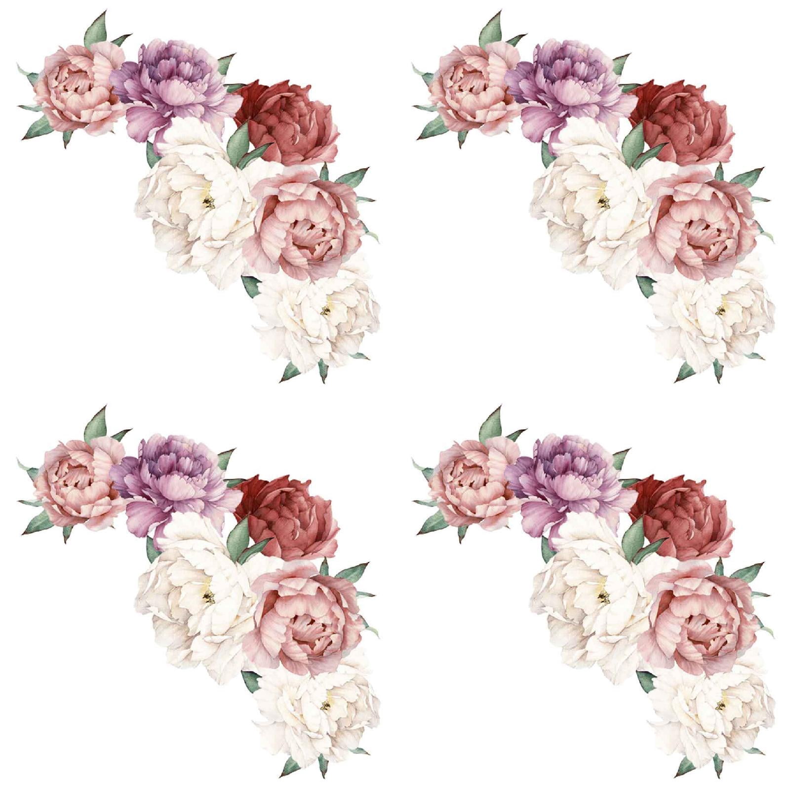 ABODELINE 4 Pack Peony Flowers Wall Sticker 3D Floral Decals, Peel and ...
