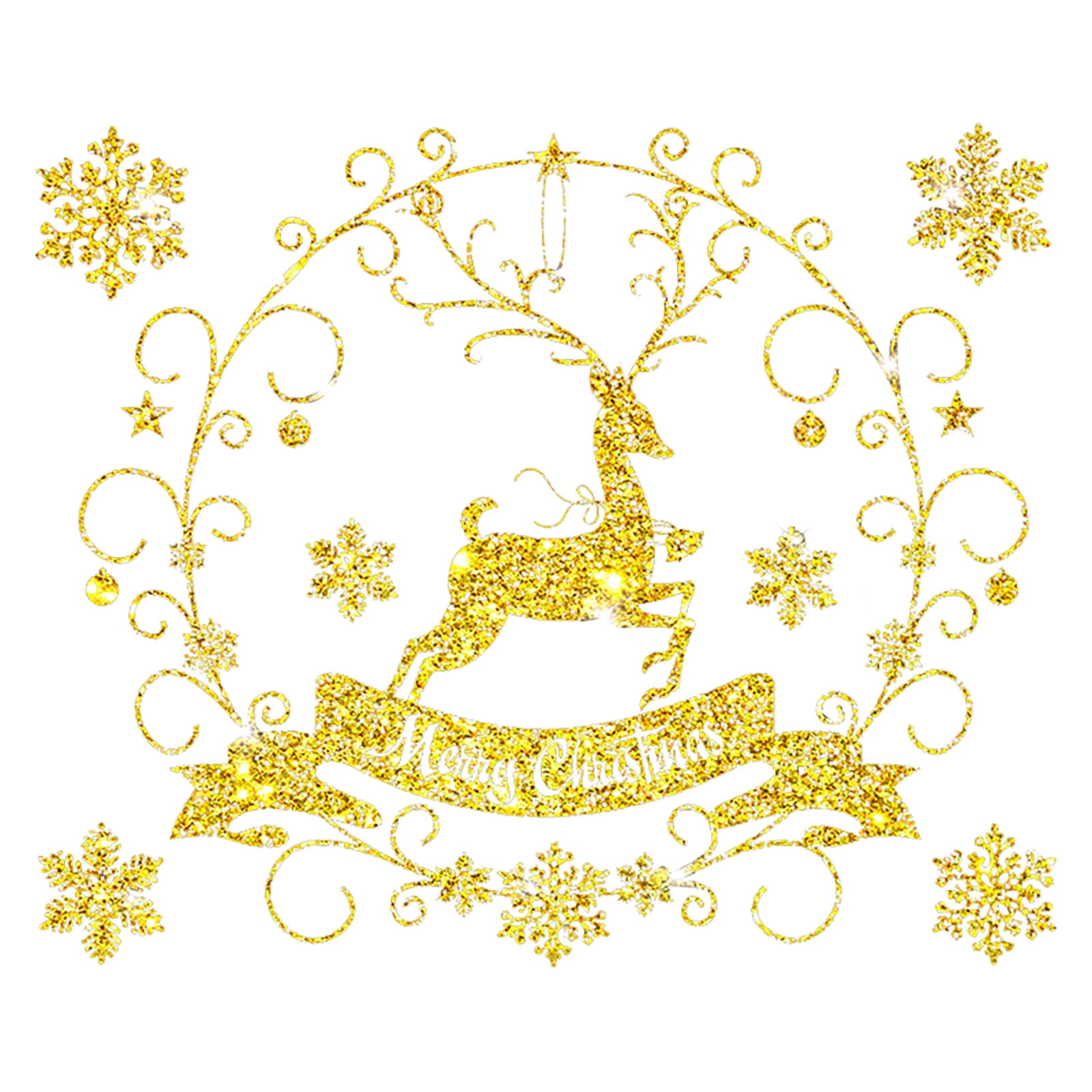 ABODELINE Christmas Window Clings Gold Elk Xmas Tree Window Stickers ...