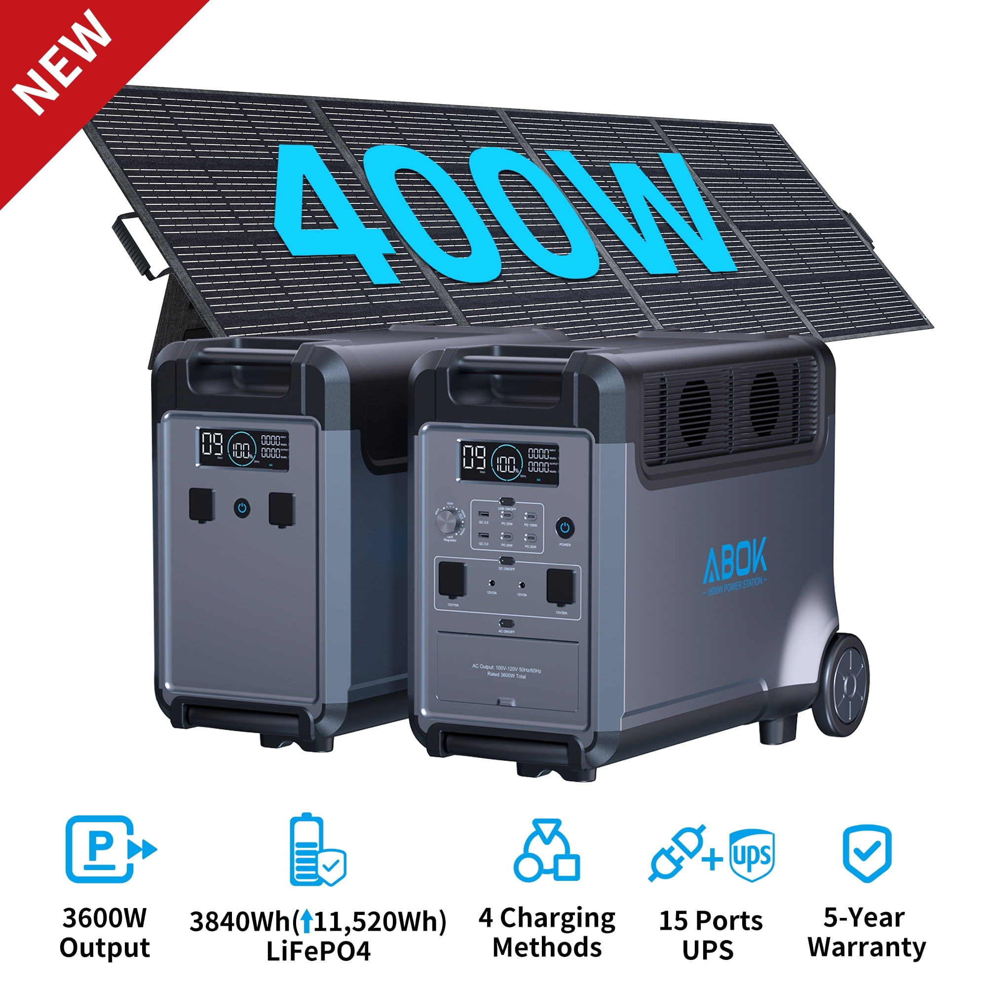 ABOK 3600W 7680Wh Solar Generator Kit with 400W Portable Solar Panel ...