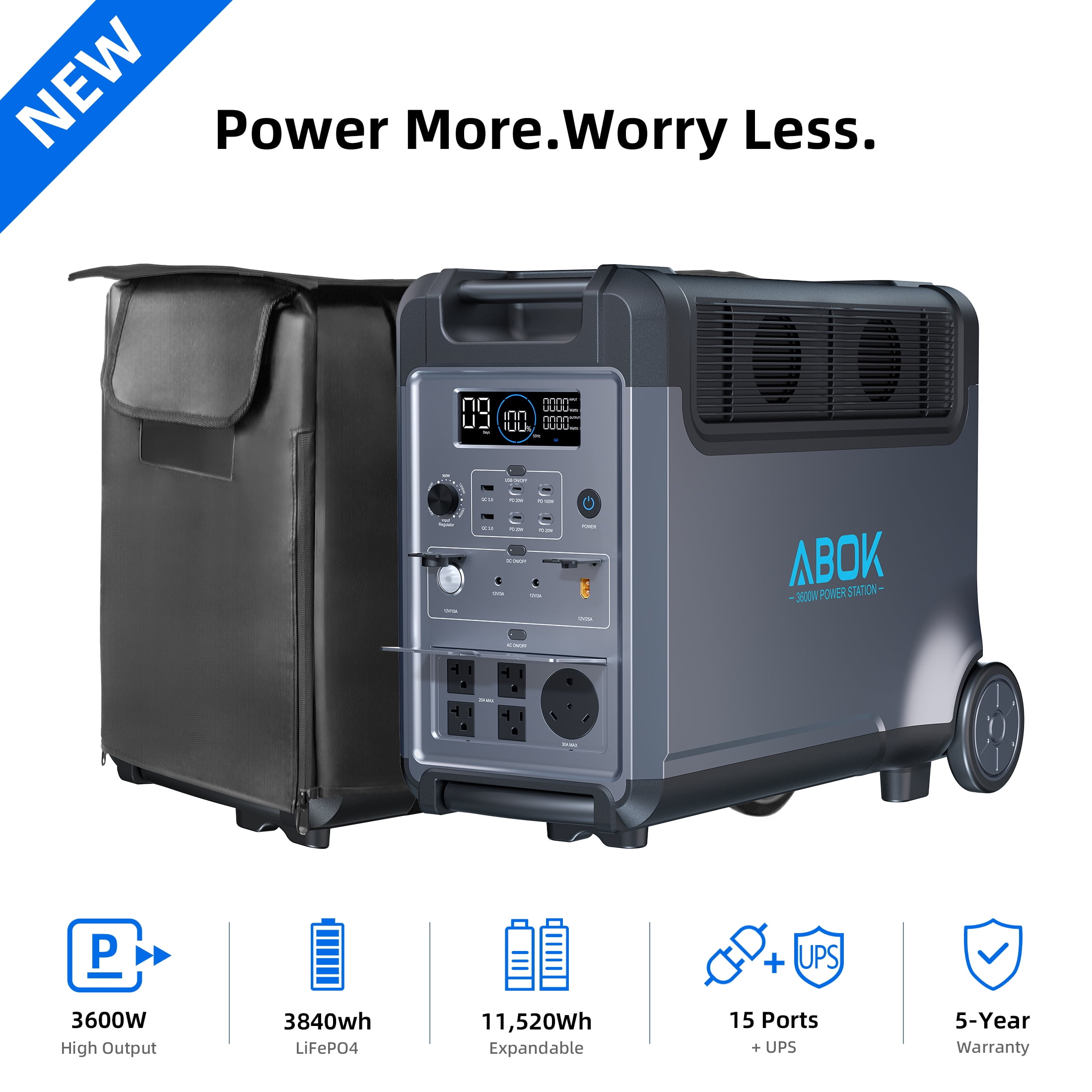 ABOK 3600W Portable Power Station, 3840Wh LiFePO4 Solar Generator with ...