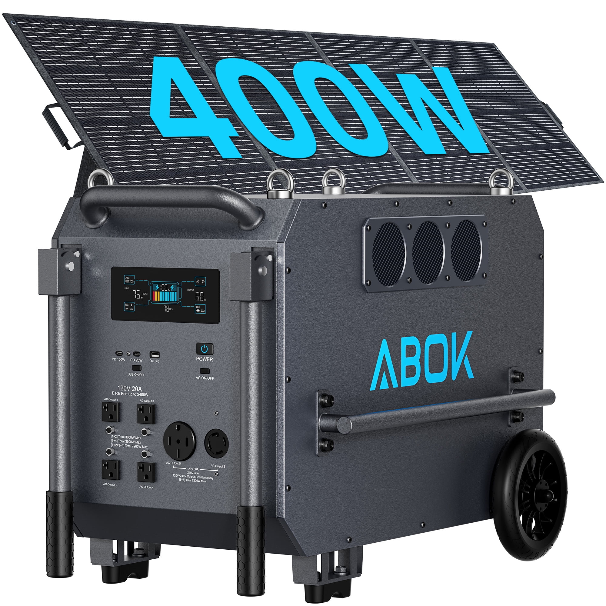 ABOK 7200W Solar Generator - 9792Wh LiFePO4 Power Station with 400W ...