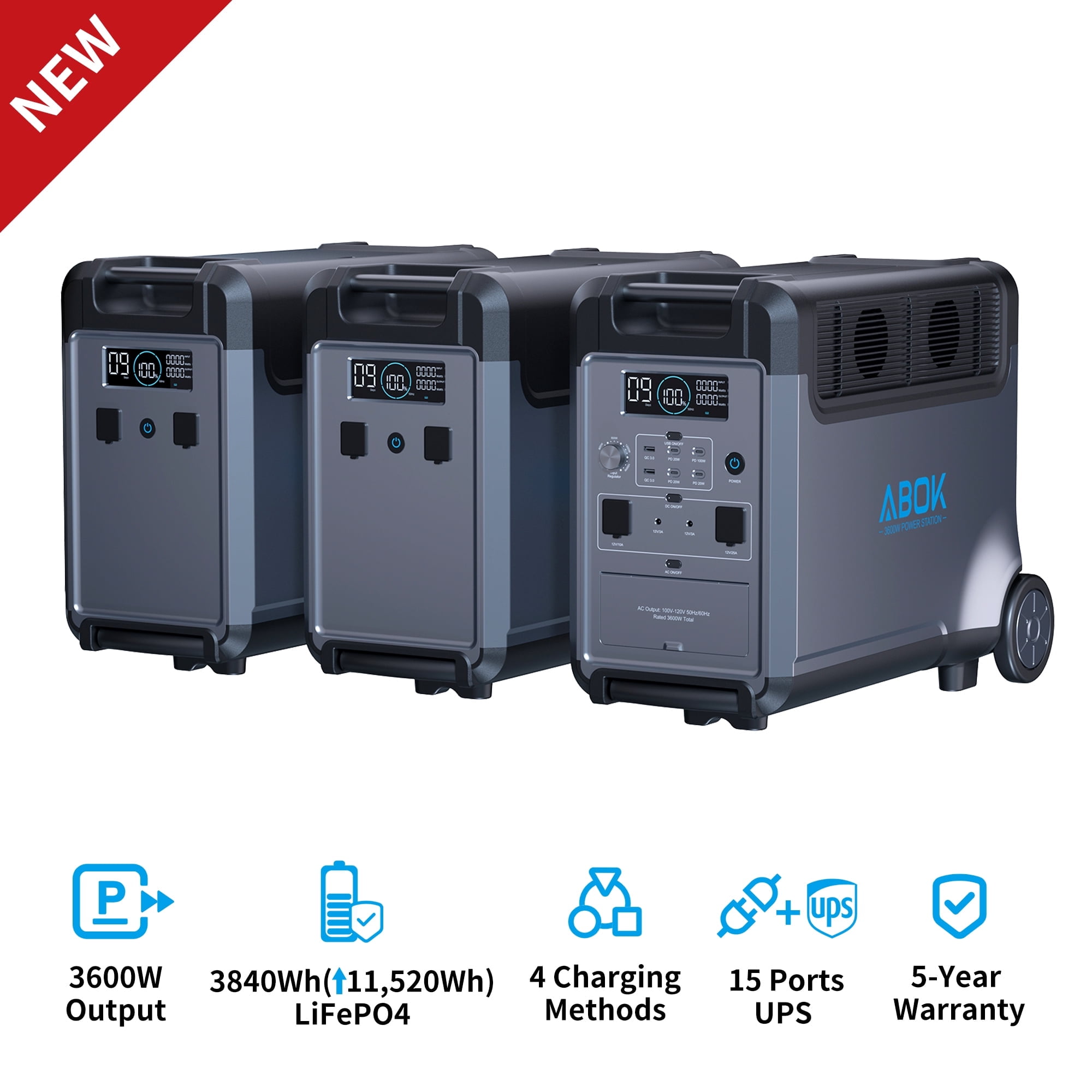 ABOK Ark3600 AC 11520Wh Portable Power Station with Two 3840Wh ...