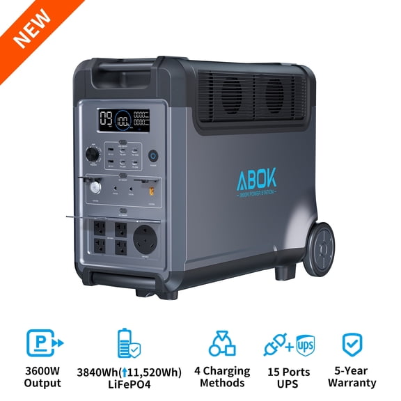 ABOK 3600W Solar Generator, 3840Wh Portable Power Station with 800W ...