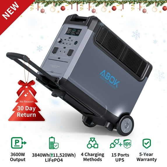 ABOK Ark3600W AC 3840Wh Portable Power Station, LiFePO4 Battery, Solar ...