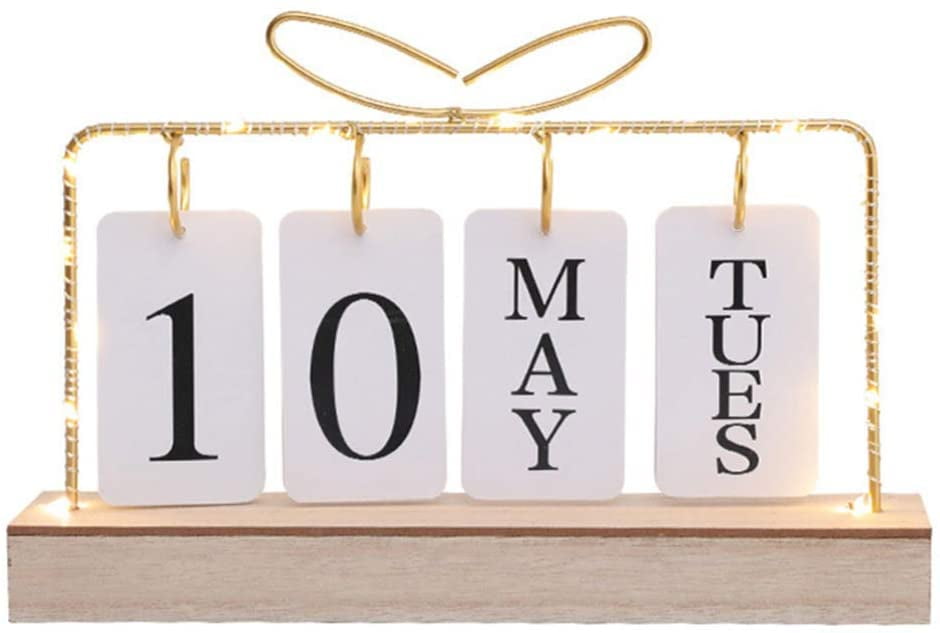 ABOOFAN Vintage Wooden Desk Perpetual Led Calendar Planner Week Date ...