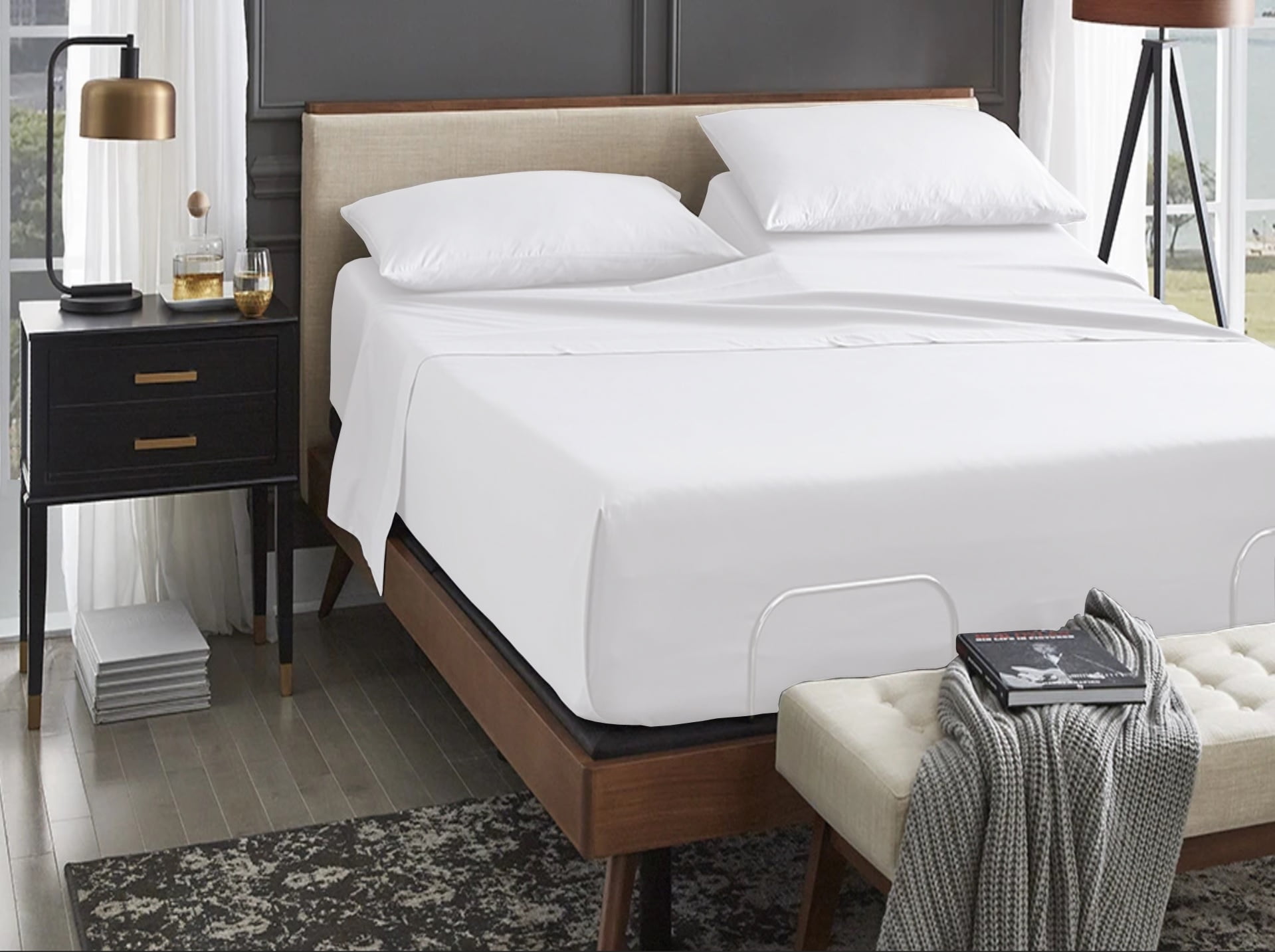 ABORN 100% Giza Egyptian Cotton Bedsheet 18" Deep Pocket 32" Split Top ...