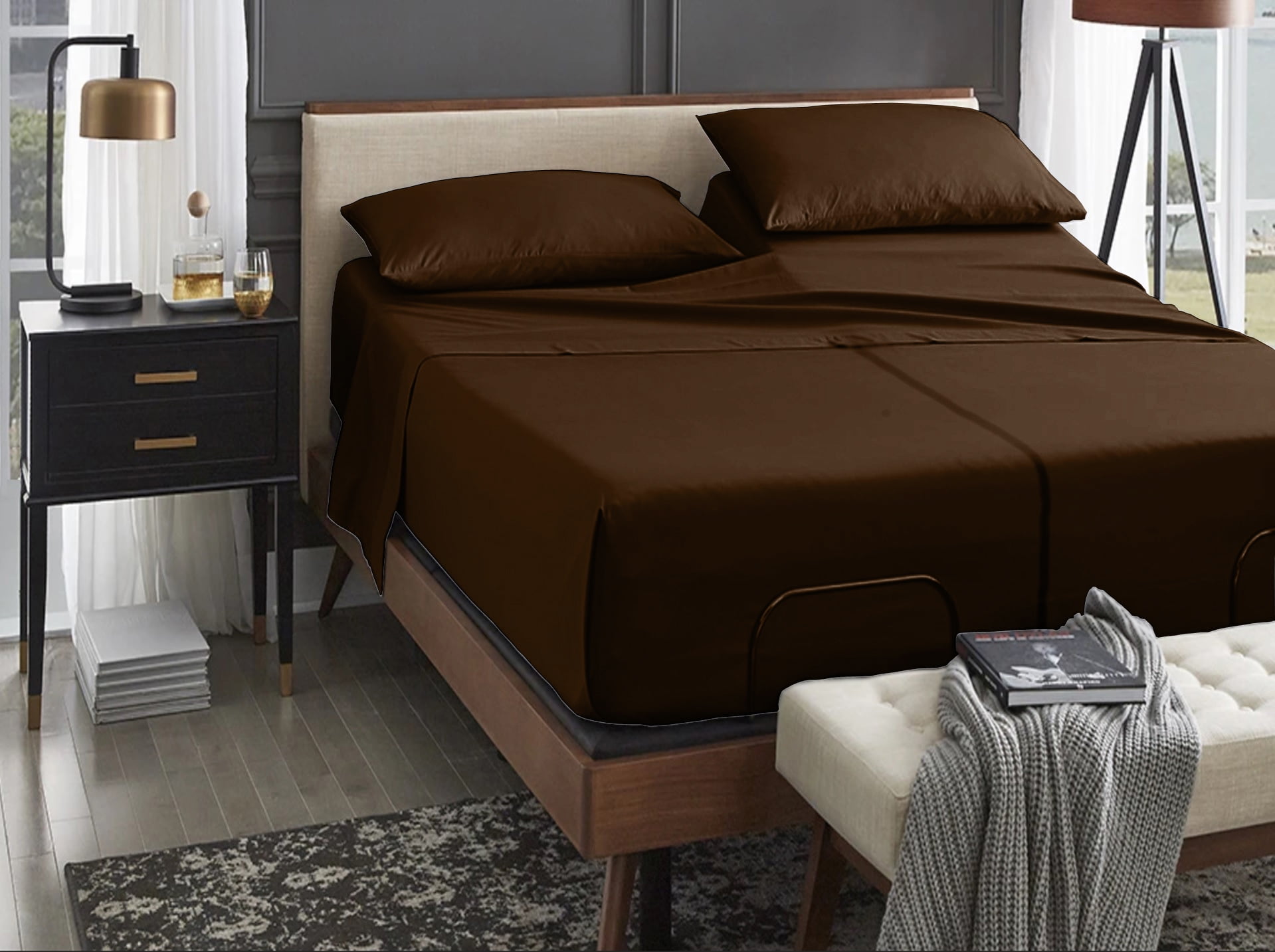 ABORN Giza Egyptian Cotton 400-TC 5 PC Split Queen Adult Bedsheet 28 ...