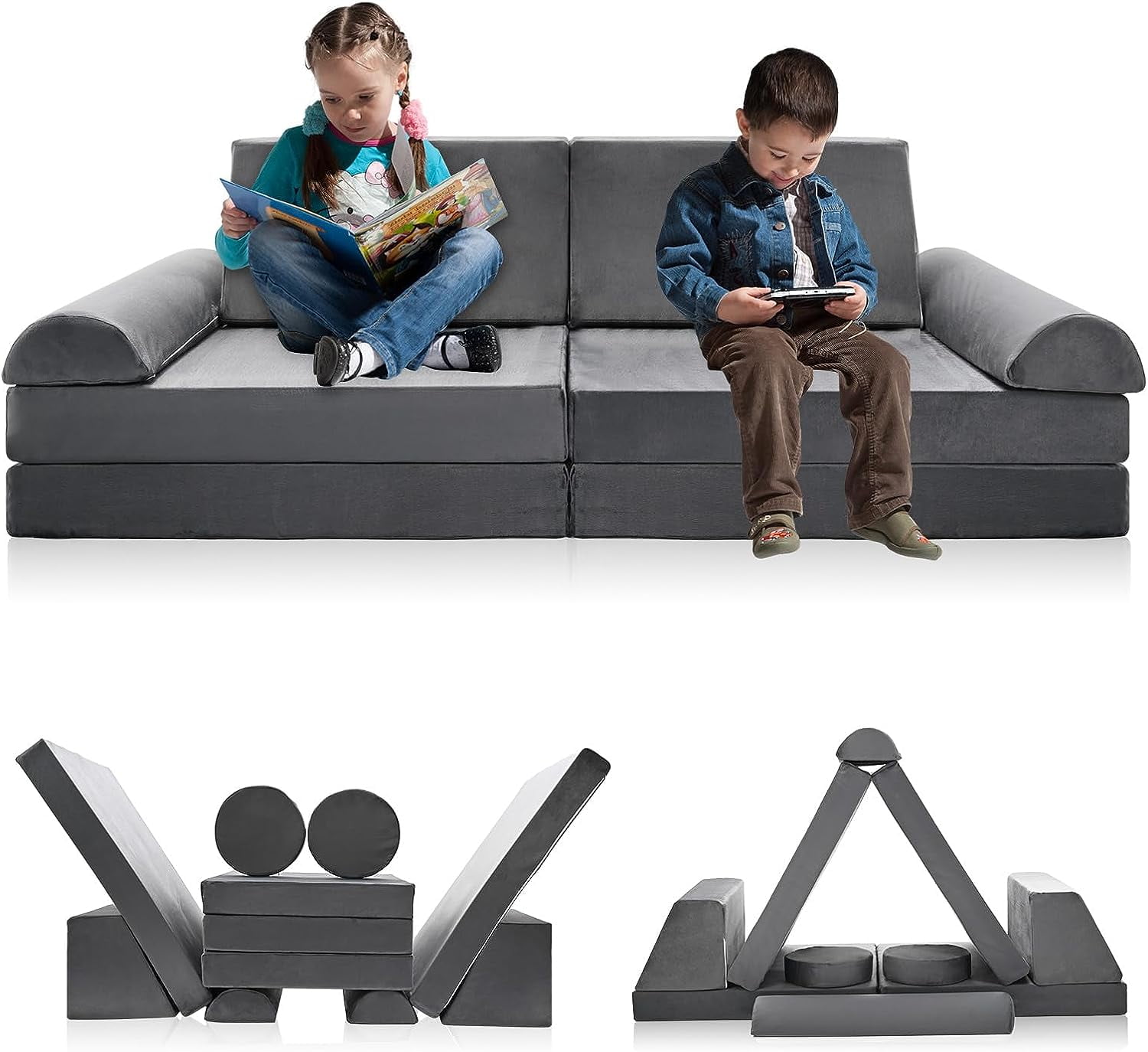 ABORON 10Pcs Toddler Sofa for Kids, Modular Kids Couch for Playroom ...