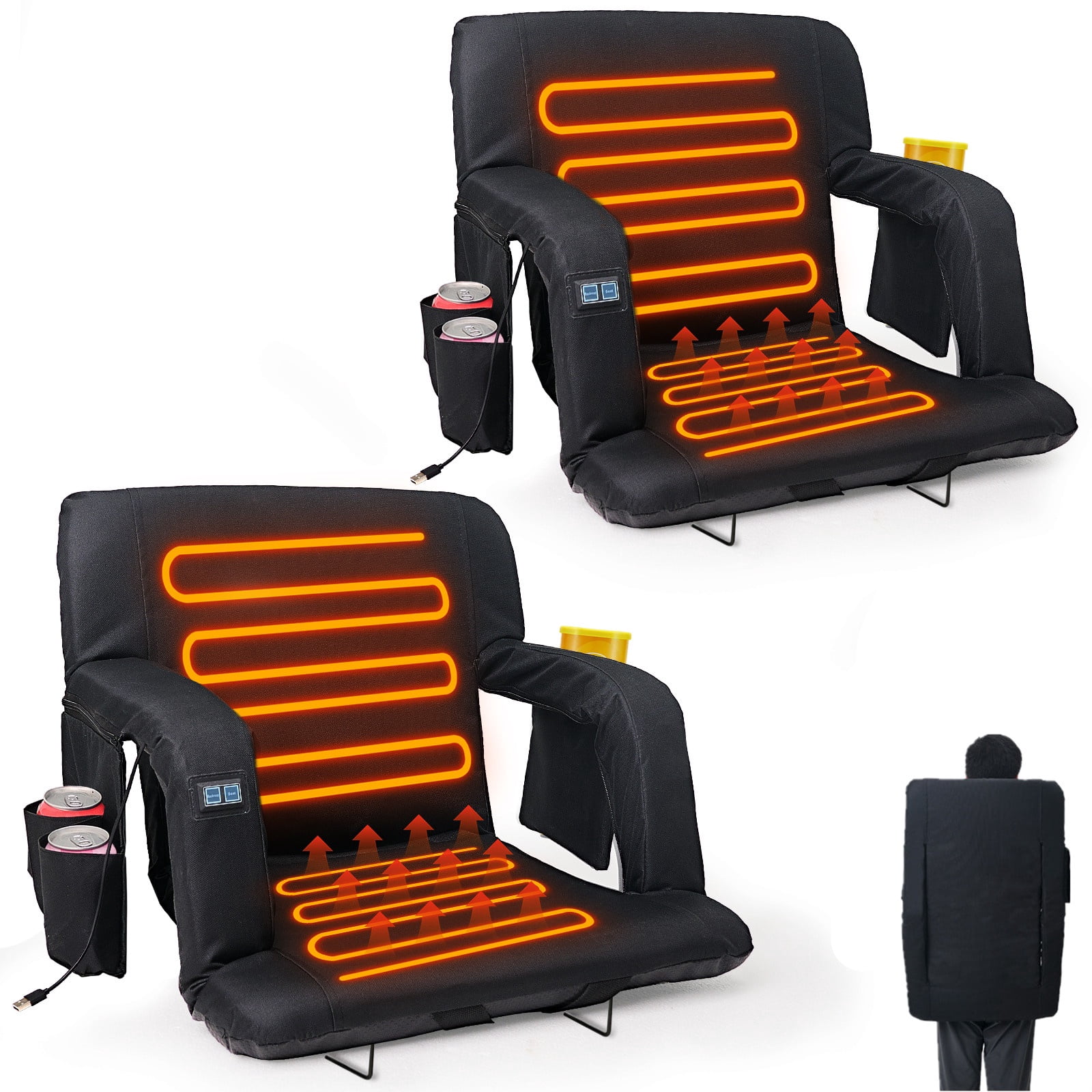 ABORON 2 Pack Dual-Heated Stadium Seats for Bleachers with Back Support ...