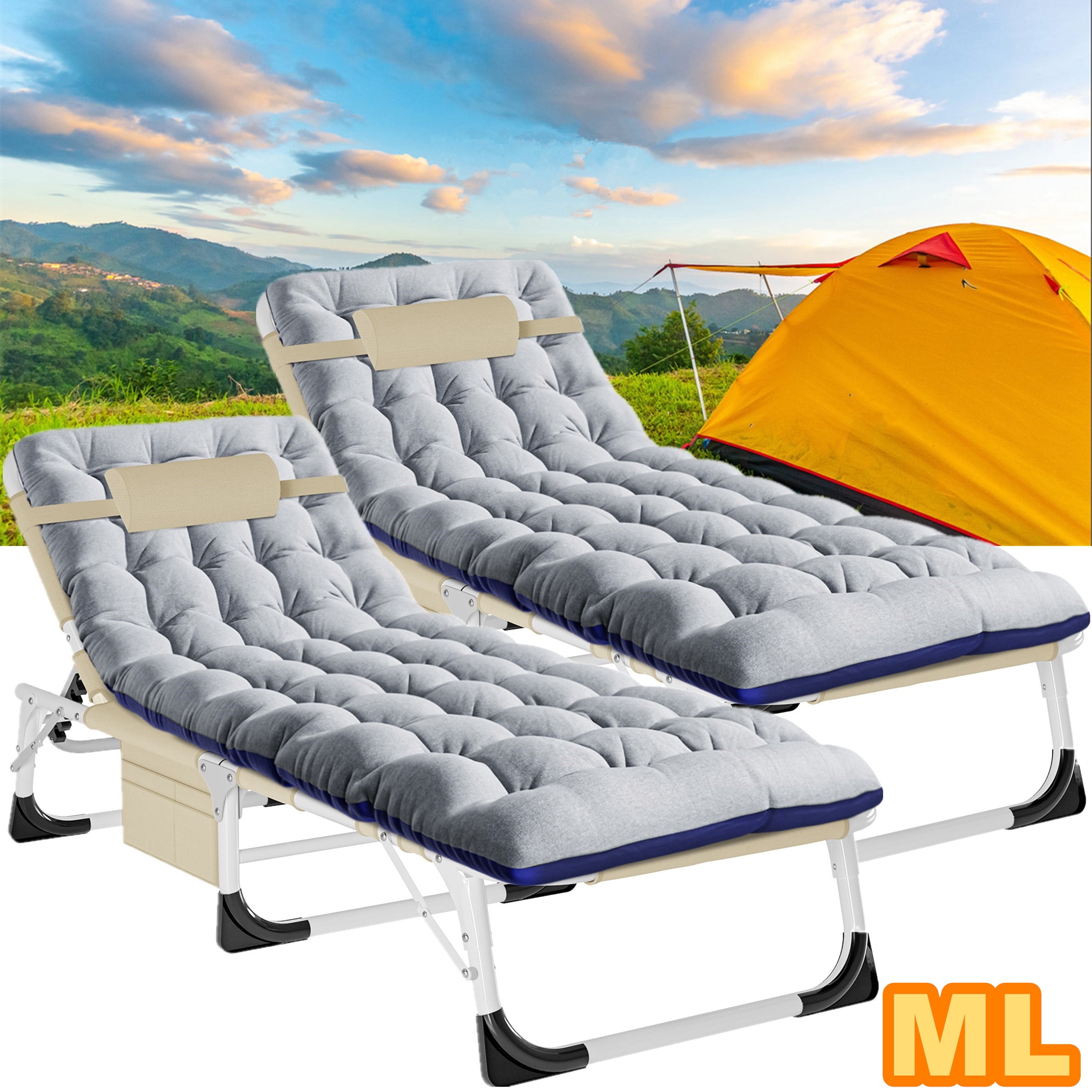 ABORON 2 Pack Folding Camping Cot for Adults, Heavy Duty Adjustable ...