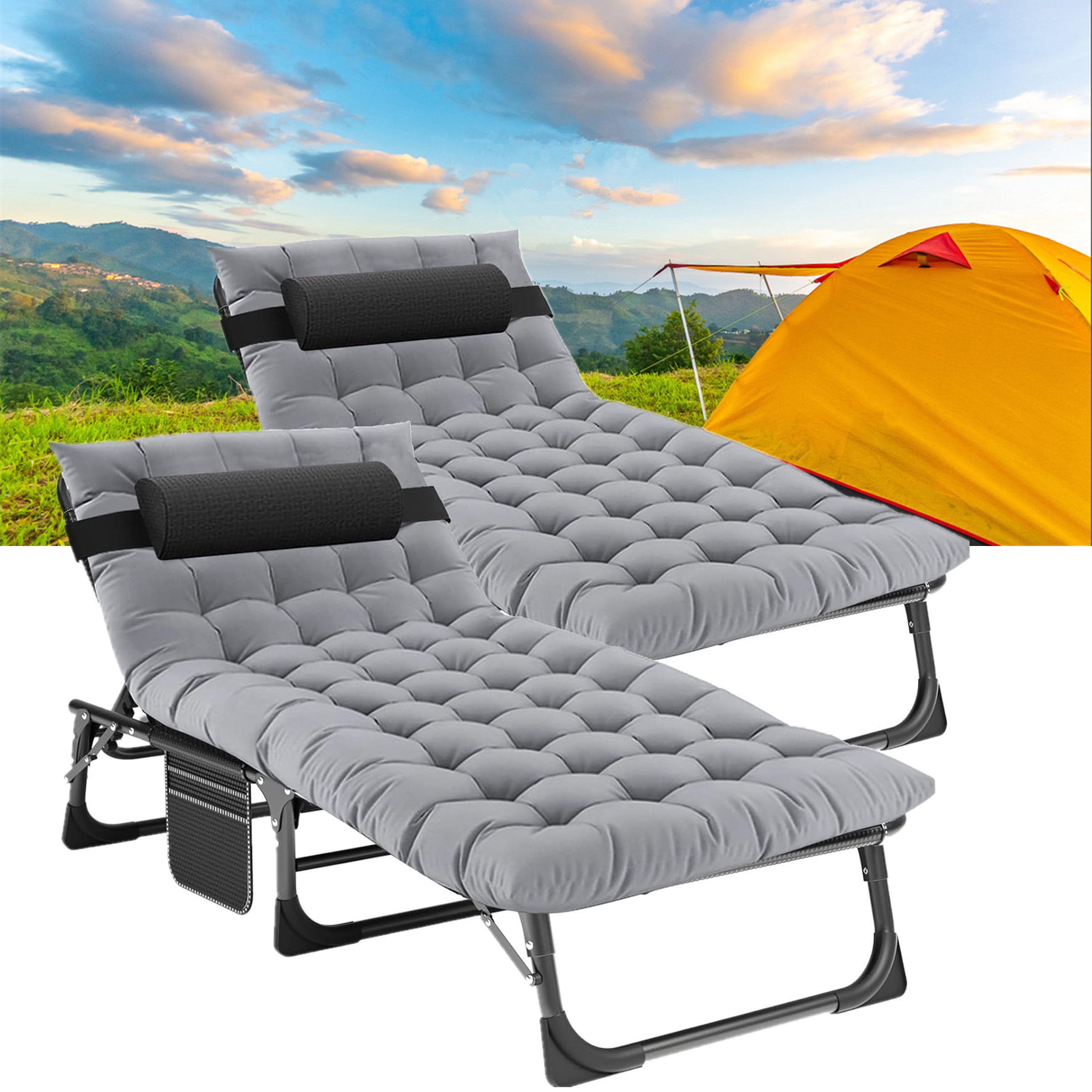 ABORON 2 Pack Folding Camping Cot for Adults, Heavy Duty Adjustable ...