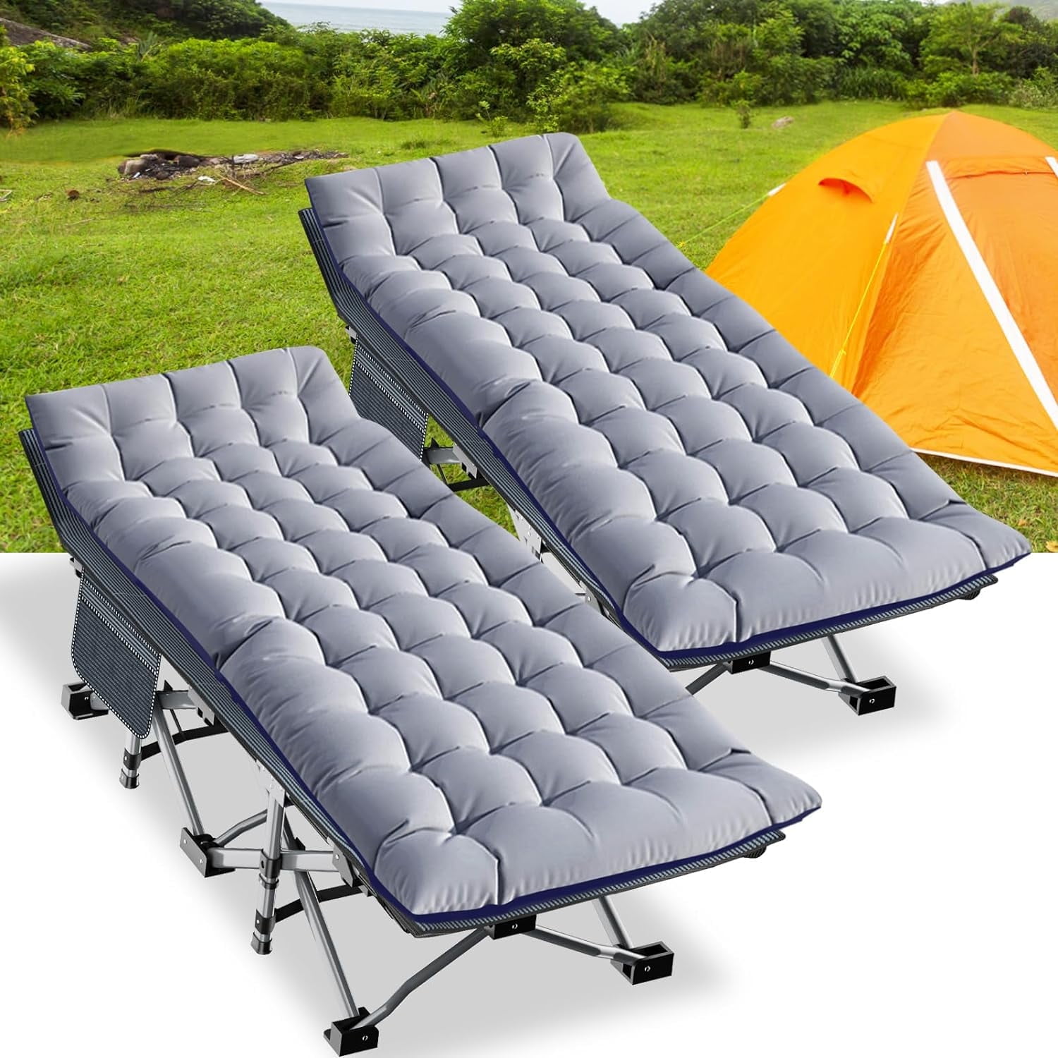 ABORON 2 Pack Folding Camping Cot for Adults, Heavy Duty Folding Cots ...