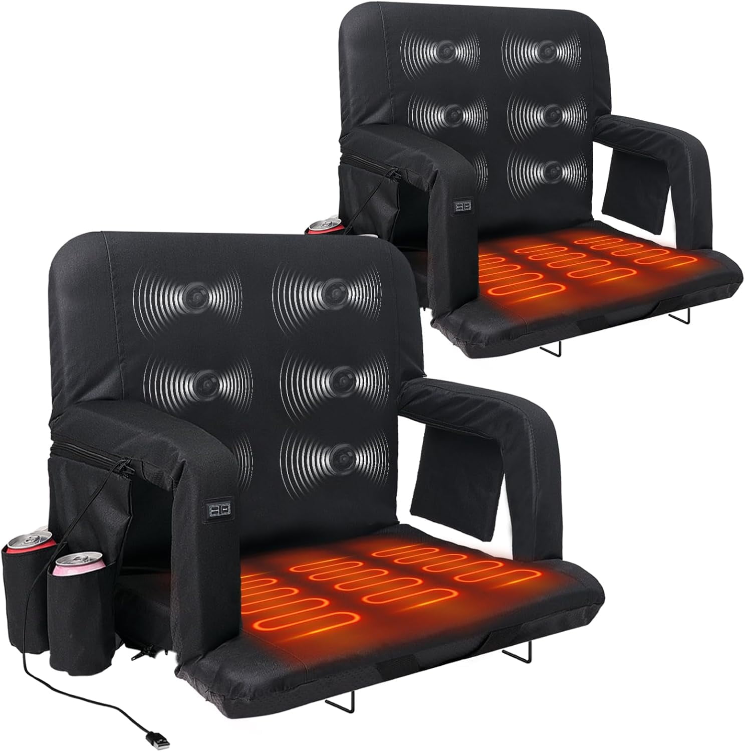 ABORON 2 Pack Heated Message Stadium Seats with Back Support Wide 21 ...