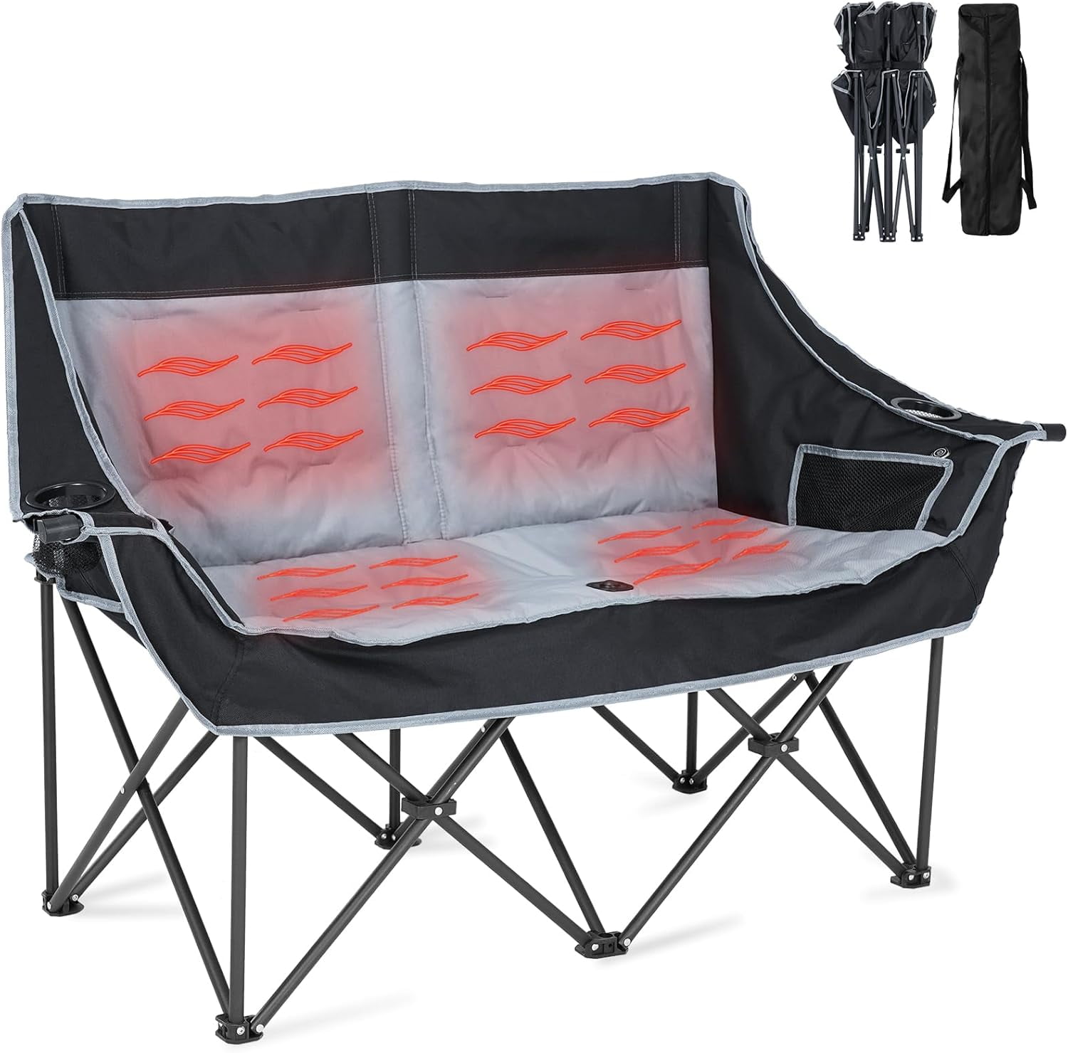 ABORON Oversized Heated Double Camping Chair, Folding 2 Person Camping ...