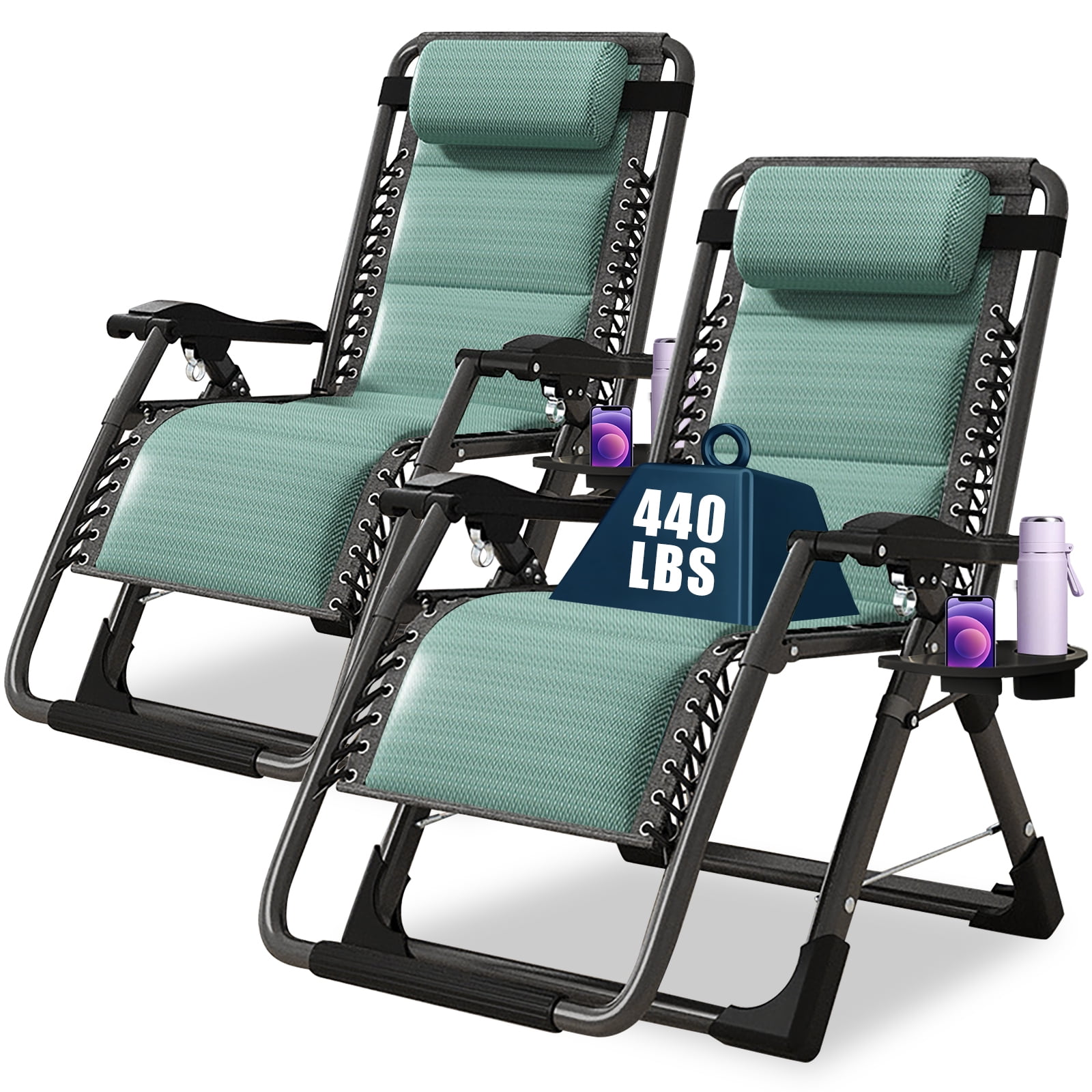 ABORON Ice Silk Zero Gravity Chair Set of 2, Folding Portable Padded ...