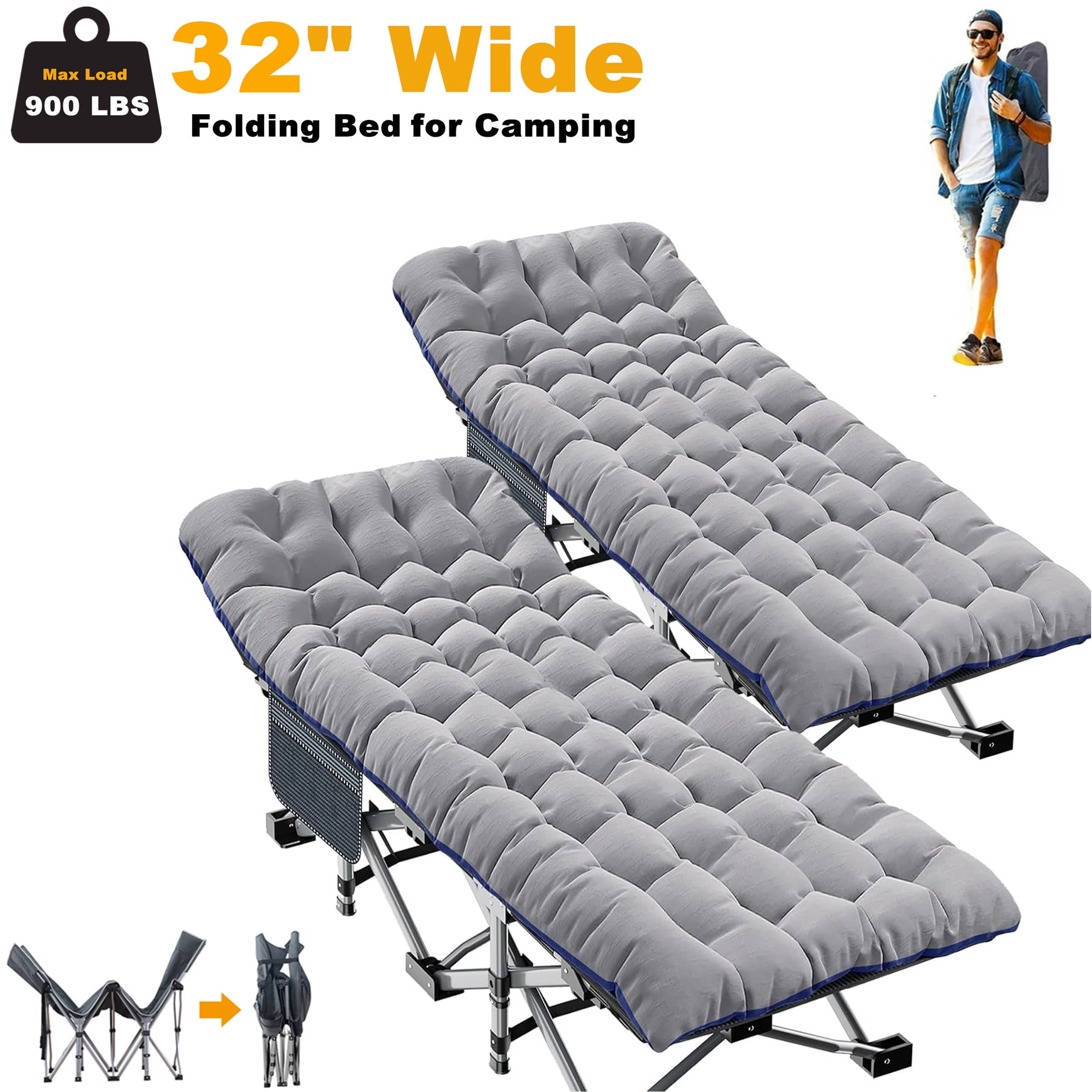 ABORON 2 Packs Oversized Camping Cot for Adults 32" Wide XXL Folding ...