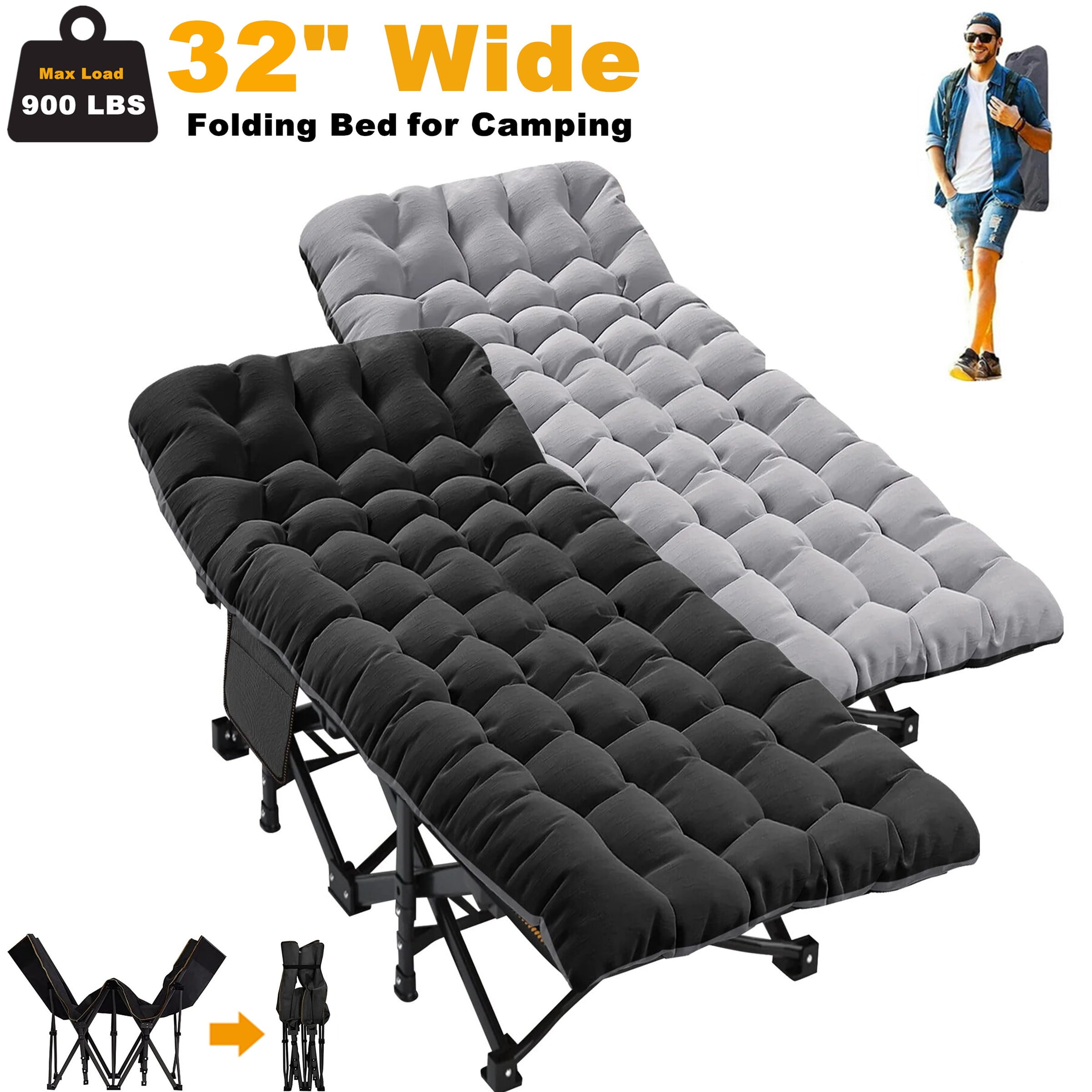 ABORON 2 Packs Oversized Camping Cot for Adults 32" Wide XXL Folding ...