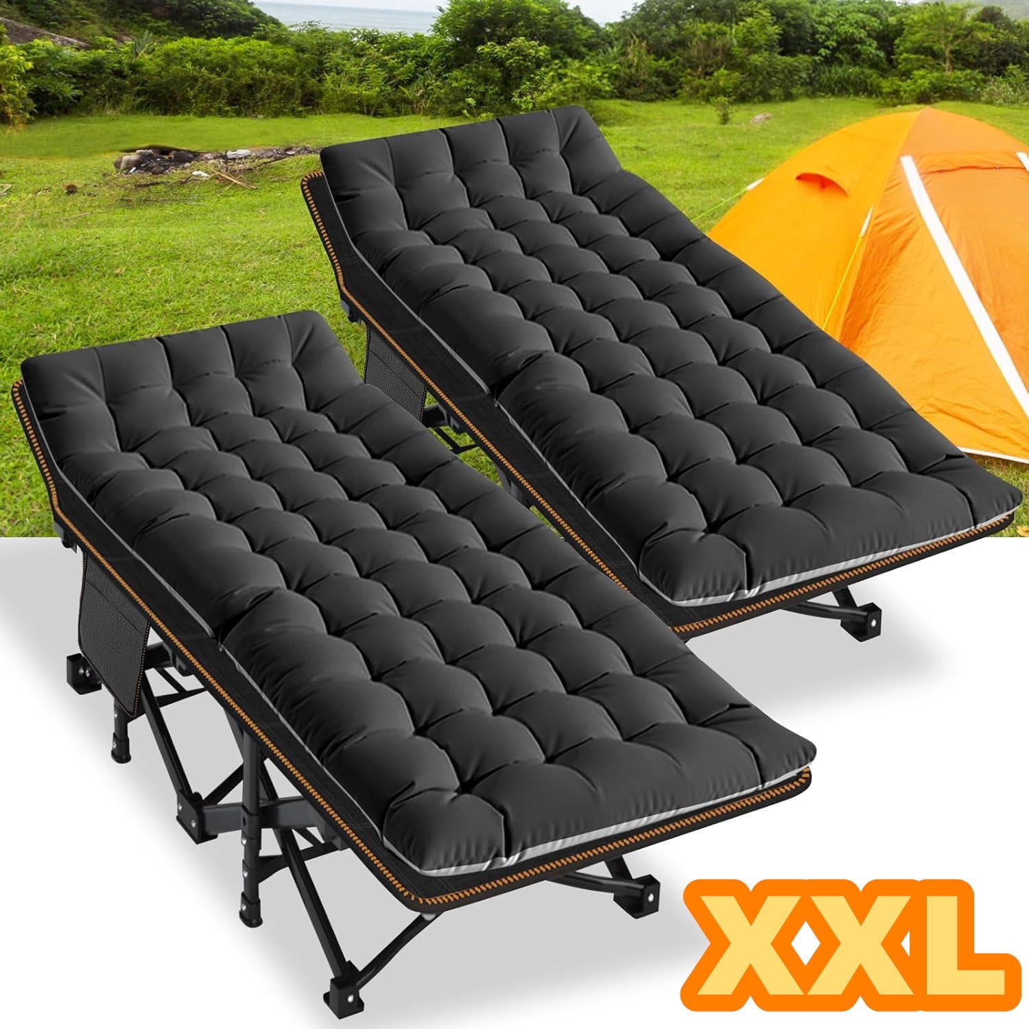 ABORON 2 Packs Oversized XXL Folding Camping Cot for Adults & Kids, 78 ...