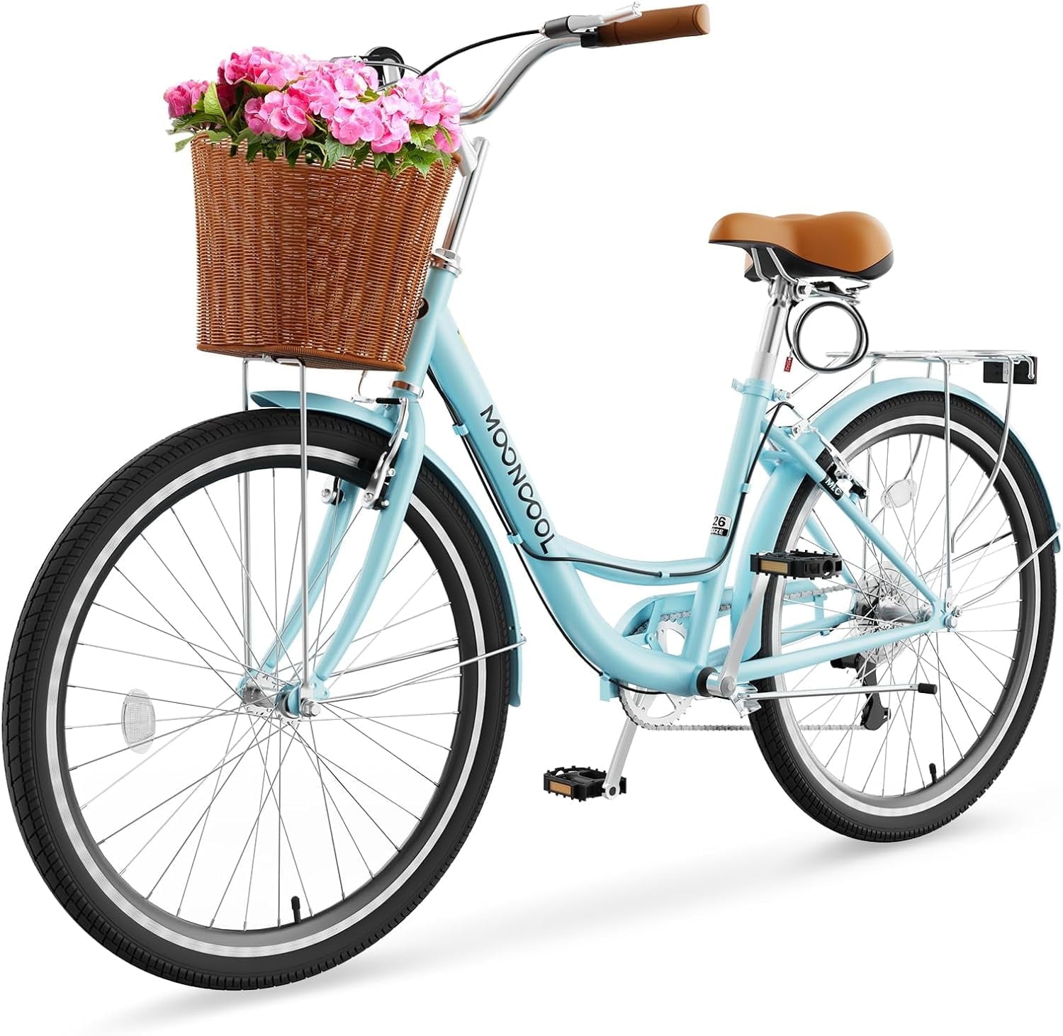Classic Women Commute Bike with Basket, 26" Shimano 7 Speeds Adult ...