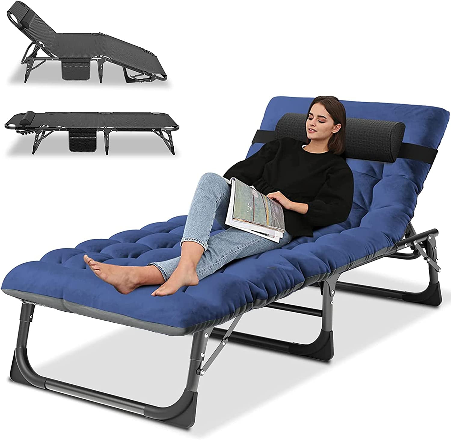 ABORON 28" Folding Chaise Lounge Chair, 5-Position Adjustable Cot with ...