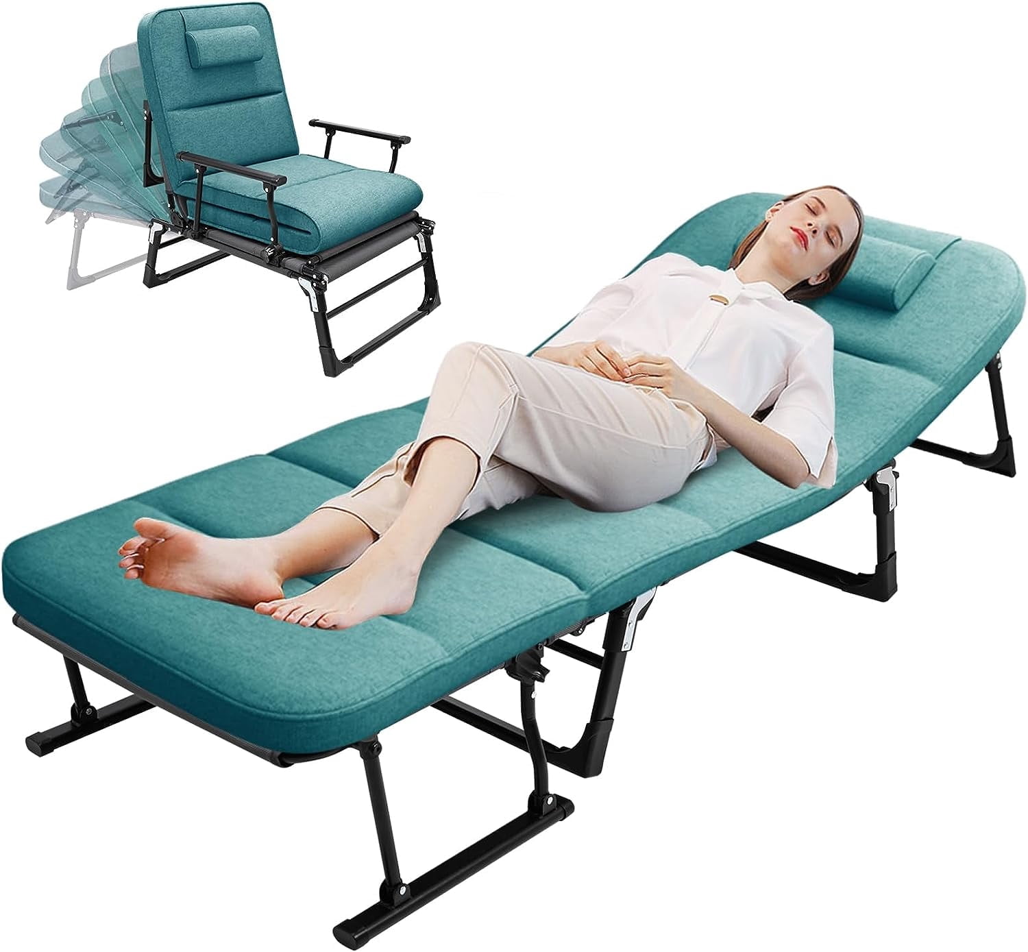 ABORON 3 in 1 Folding Bed Cot with Cushion & Pillow, Adjustable 6 ...