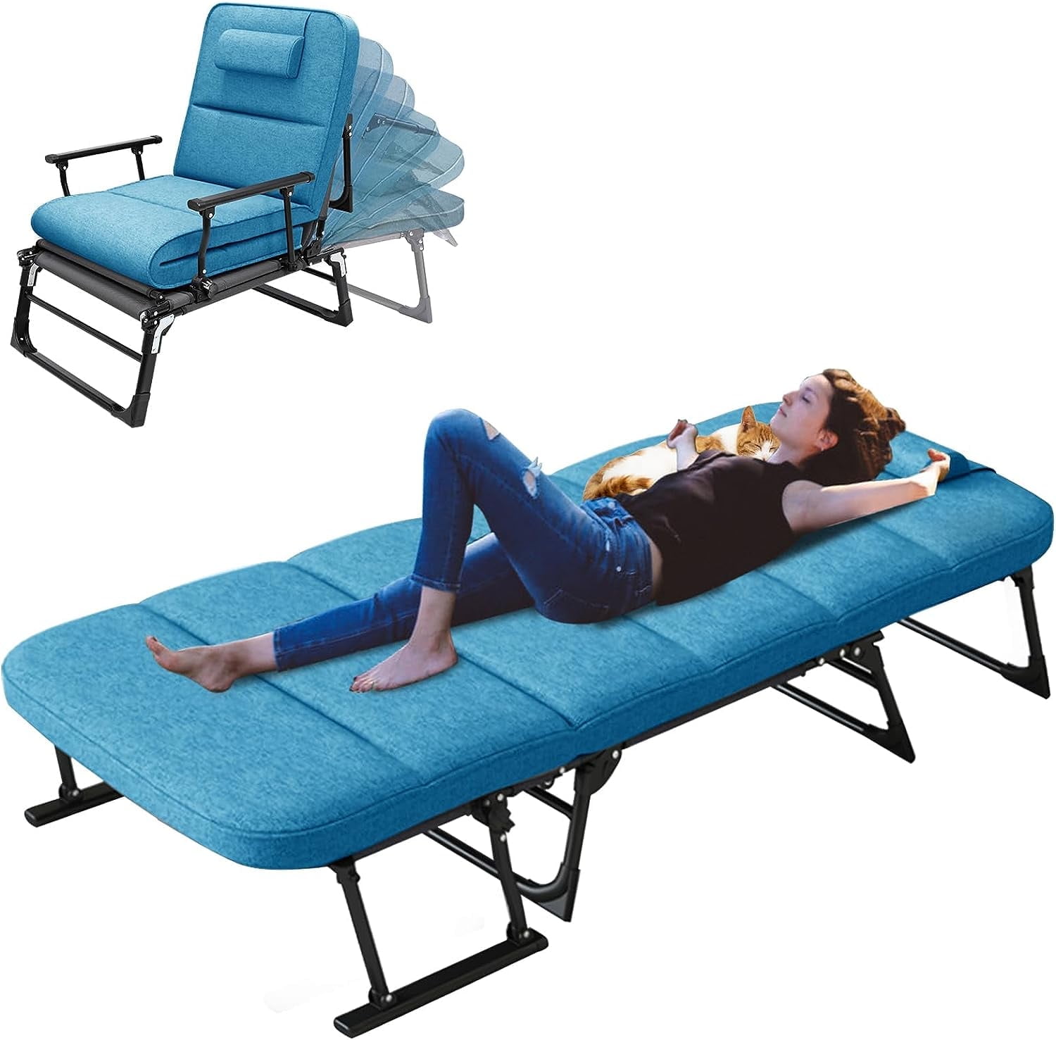 ABORON 3 in 1 Folding Bed Cot with Cushion & Pillow, Adjustable 6 ...