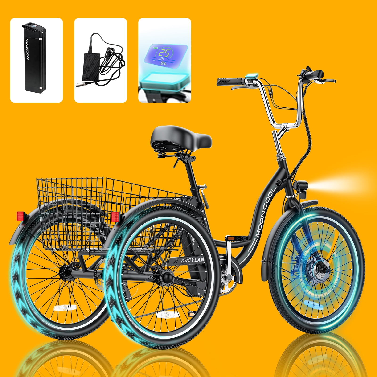 ABORON 350W Electric Trike, 7 Speed 24"/26" Motorized 3 Wheel Electric Tricycle with 36V 14.5Ah ...