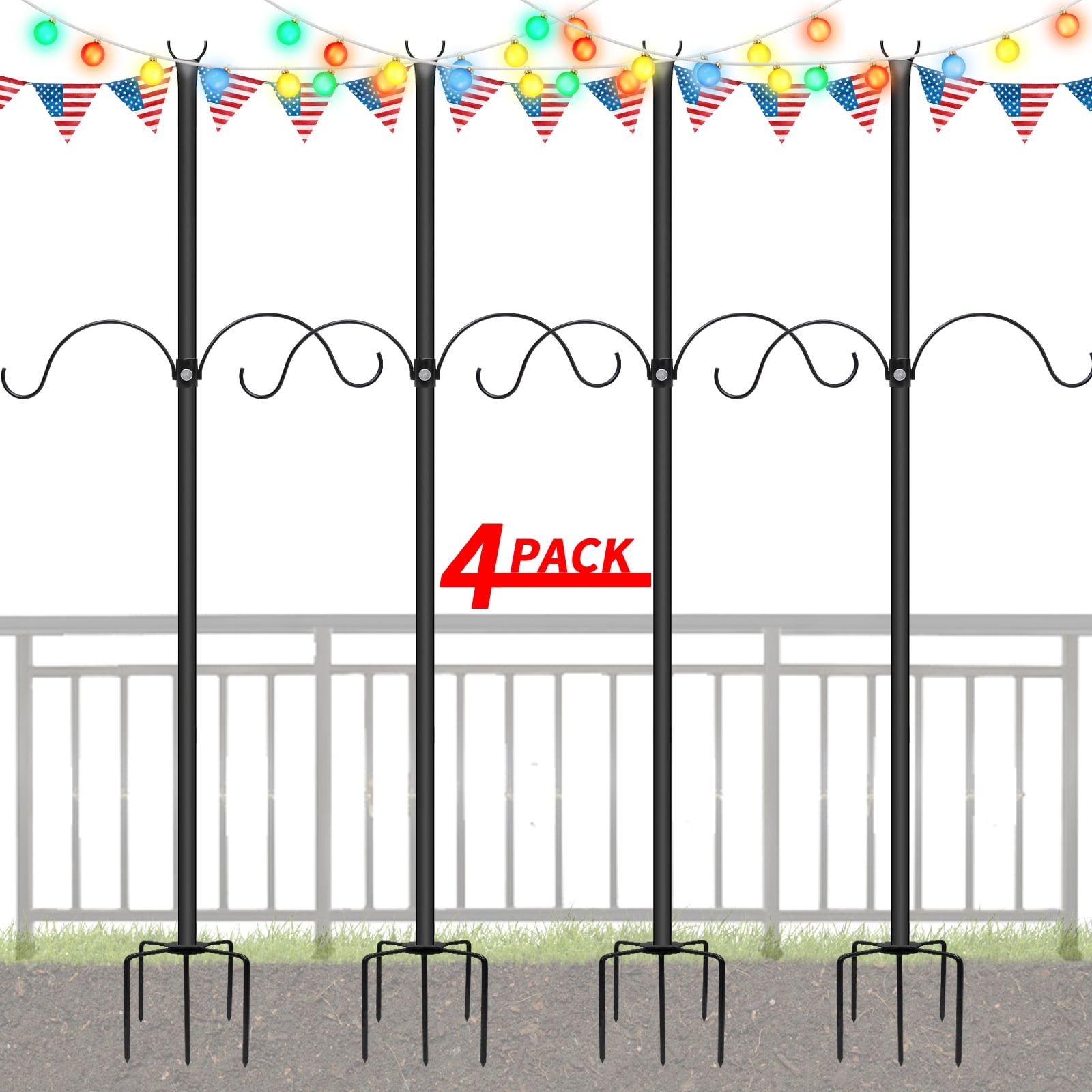 ABORON 4 Pack String Light Poles Stand for Outside, 5 Prong Fork ...