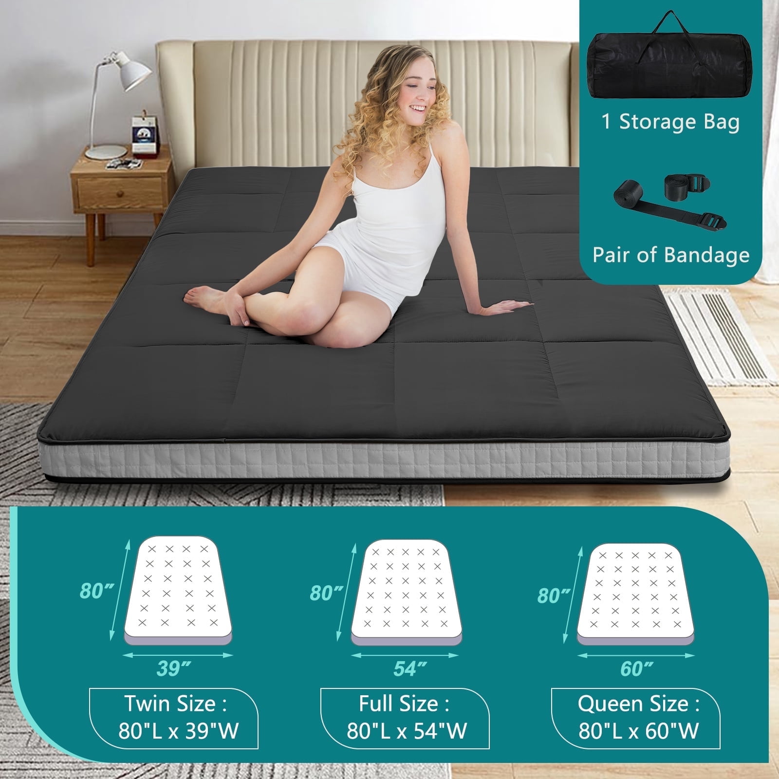 ABORON 4" Thick Floor Mattress Futon Mattress Twin Size Japanese Roll ...