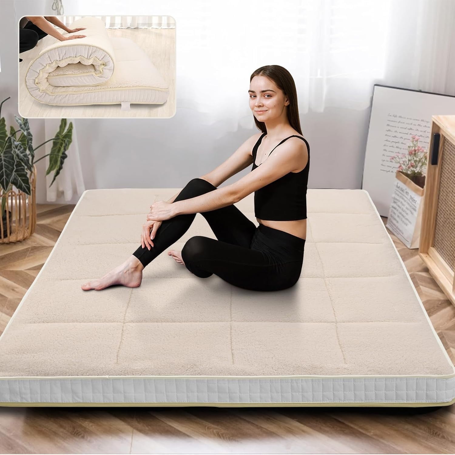 ABORON 4" Thick Queen Size Futon Mattress, Portable Japanese Floor Bed ...