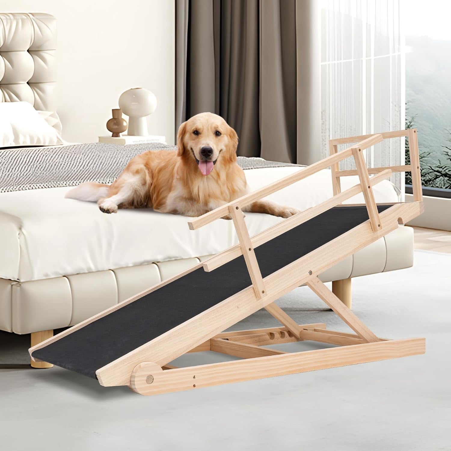 ABORON Antislip Wooden Dog Ramp for High Bed Couch Car, 5-Level ...