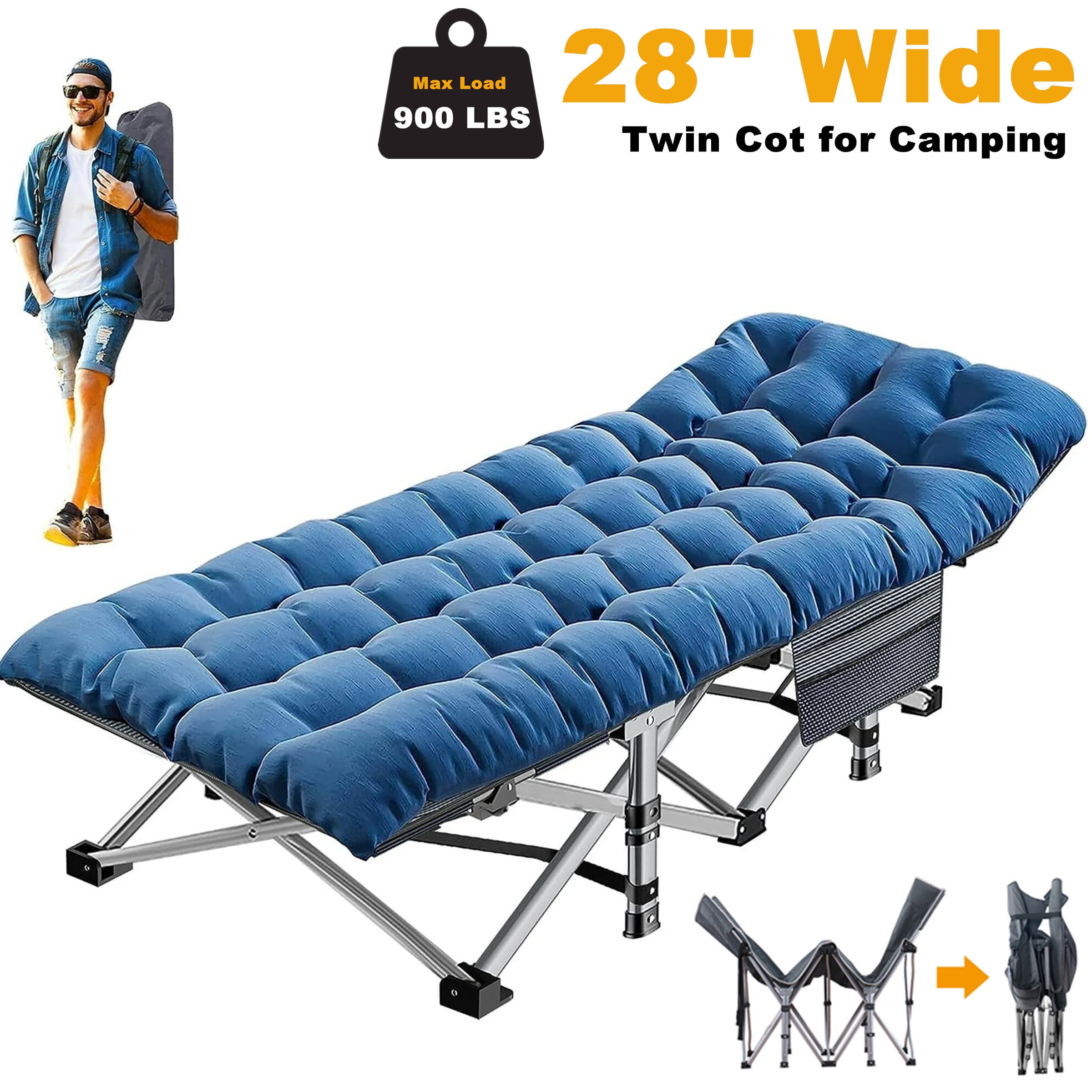 ABORON XL Heavy Duty Portable Camping Cot with Cushion & Bag, 900LBS ...