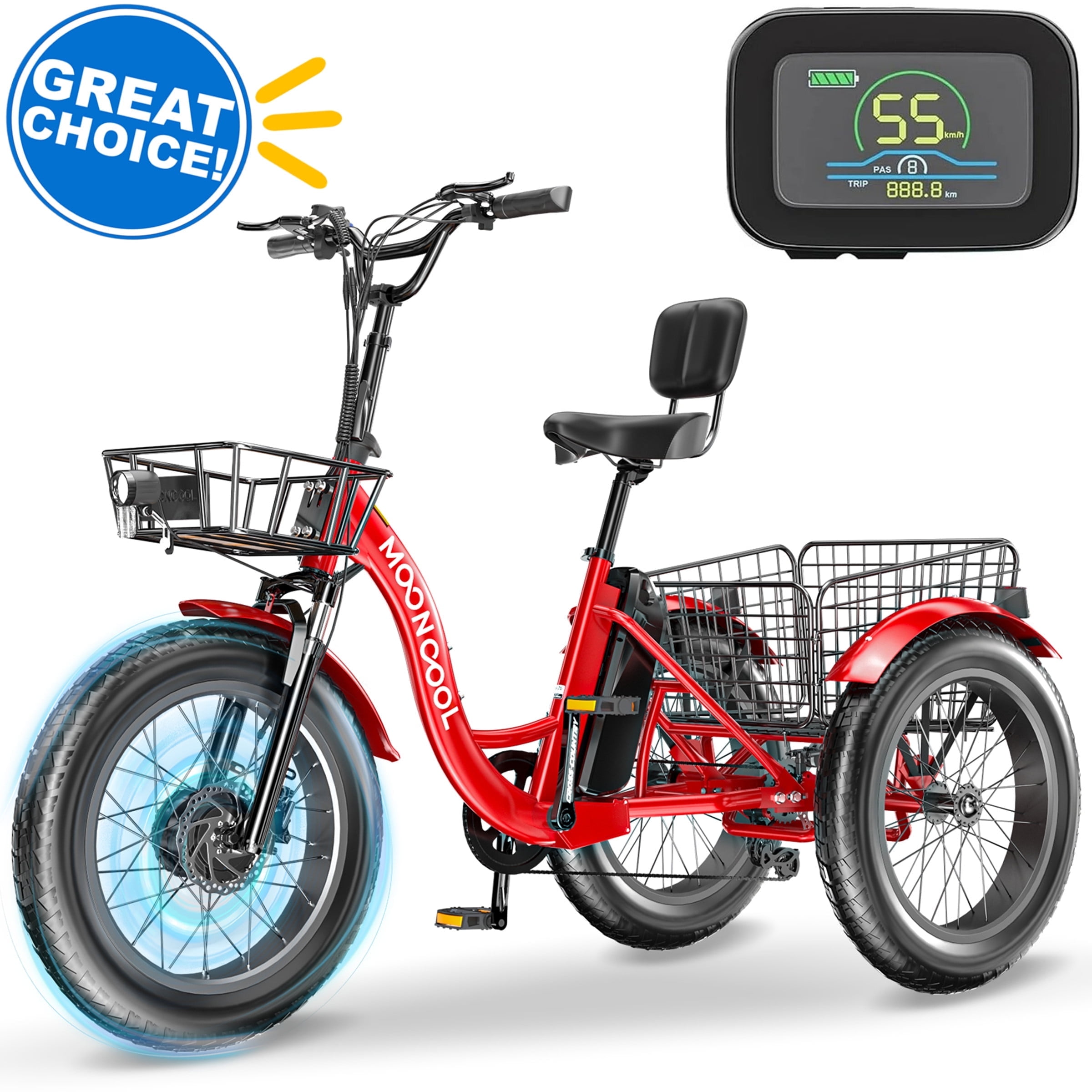 ABORON Electric Trikes for Adults Fat Tire 20" Electric Tricycle for Senior, 500W 3 Wheel E-Bike ...