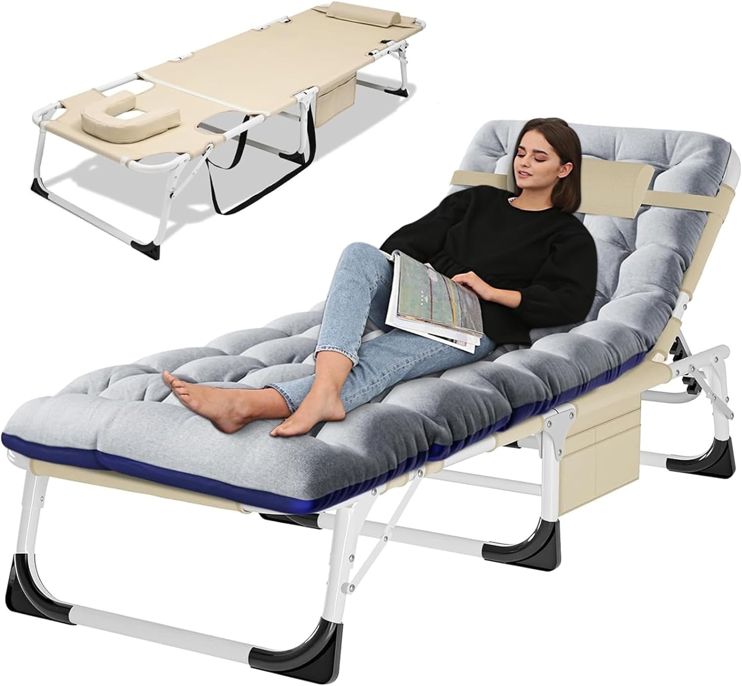 ABORON Folding Camping Cot Tanning Chair with Mattress & Pillow ...