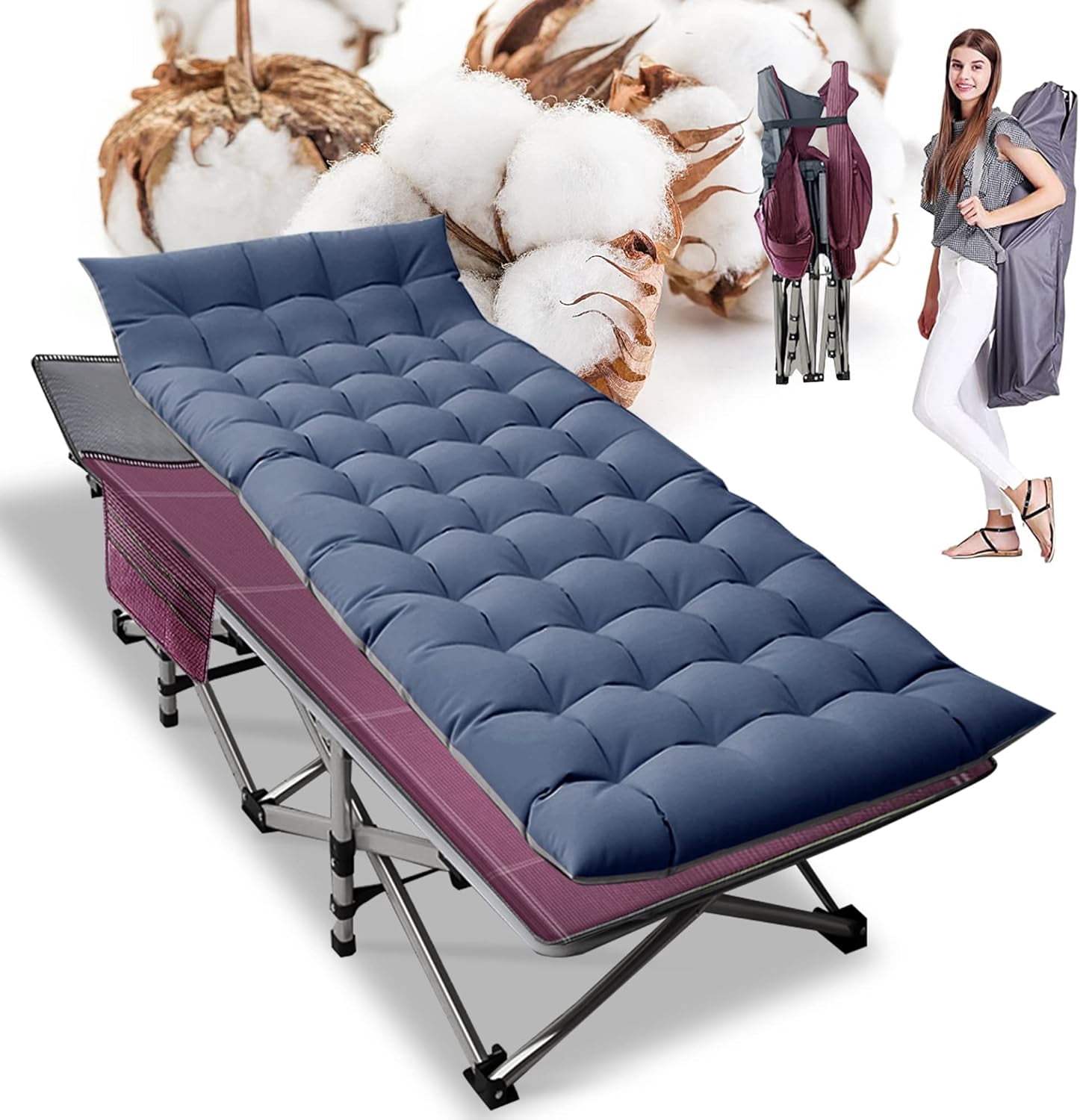 ABORON Folding Camping Cot W/Mat for Adults, Heavy Duty Outdoor Bed ...