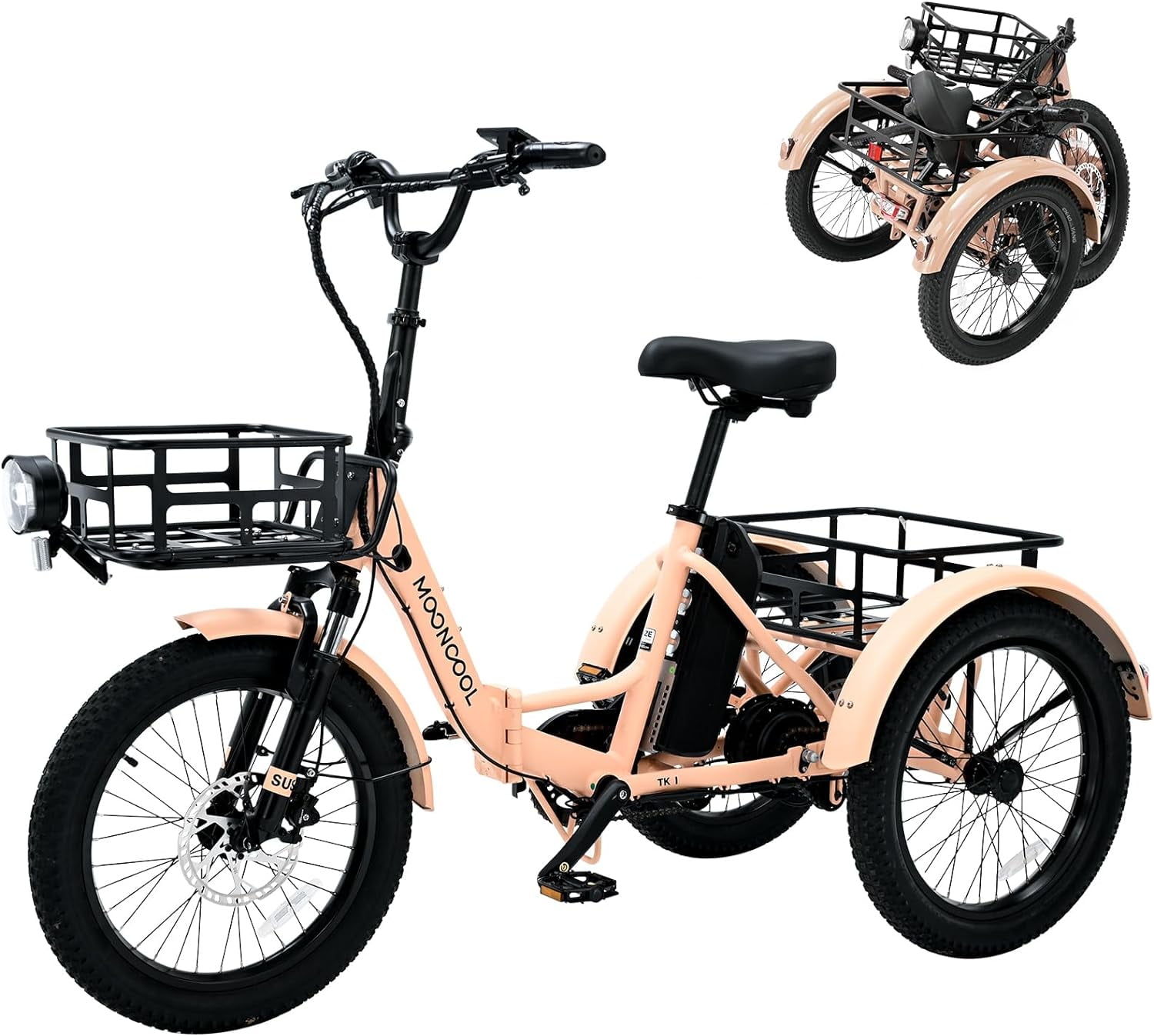 ABORON Folding Electric Tricycle for Adults, 48V Motor 20" Fat Tire 3 ...