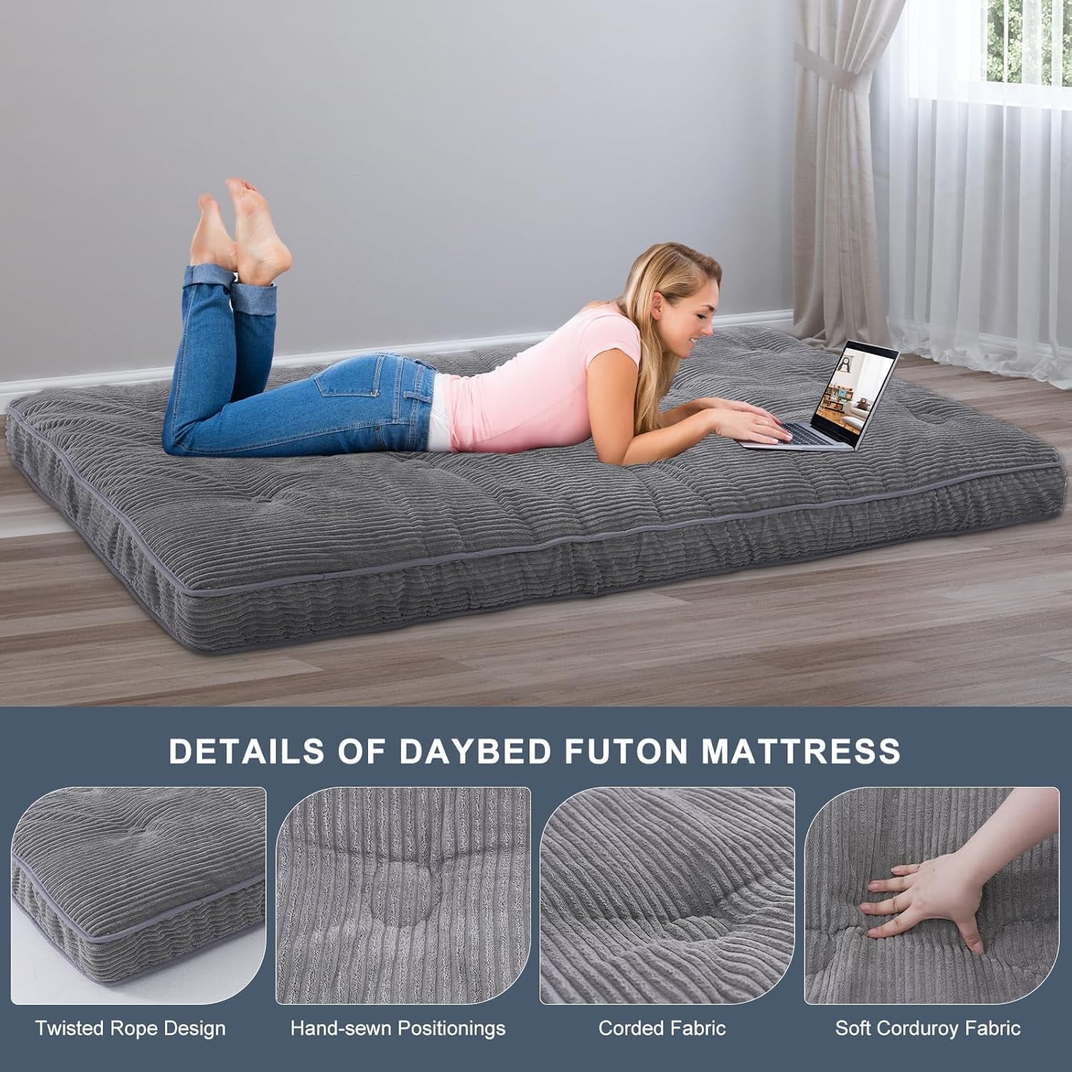 ABORON Futon Mattress Twin Size 6" Extra Thick Floor Mattress Folding ...
