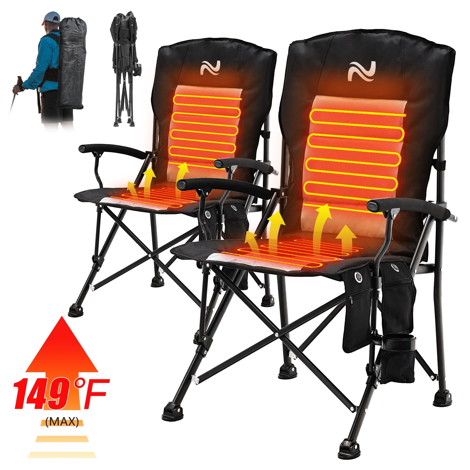 ABORON Heated Camping Chair Portable - Set of 2 Fully Padded Heated ...