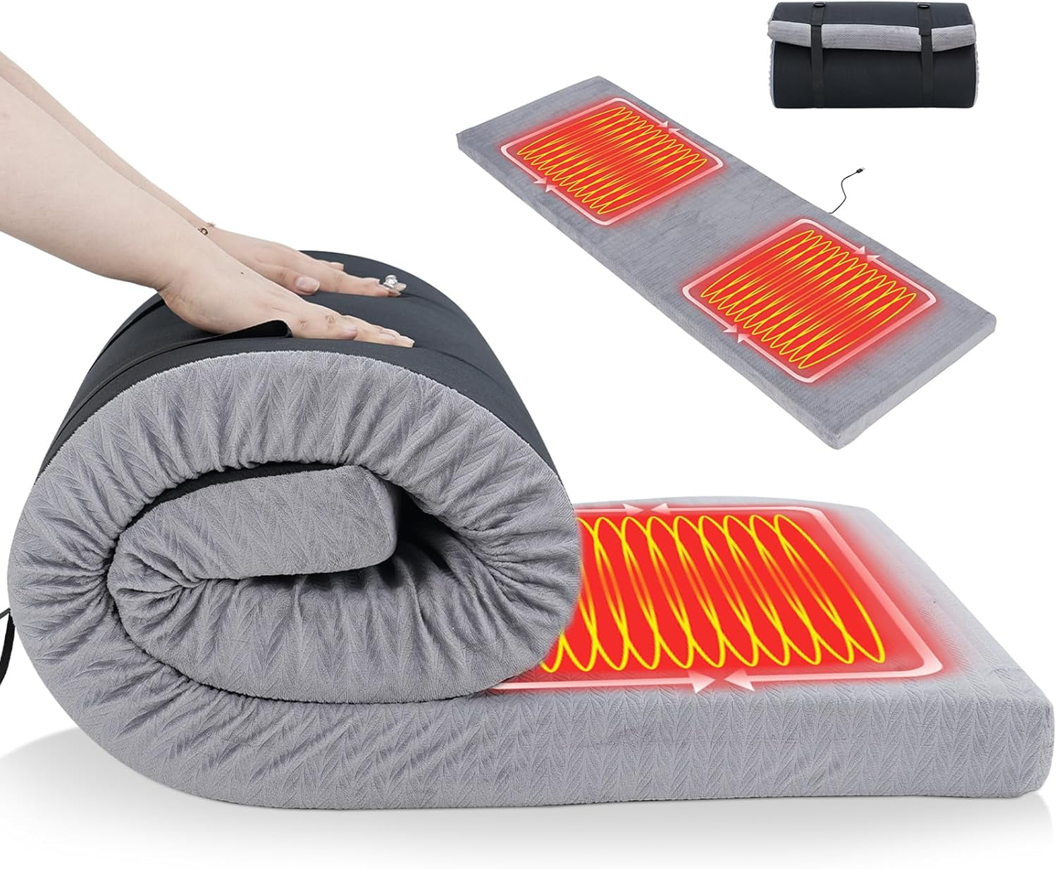ABORON Heated Camping Mattress Foam Pad, Portable Roll Up Camping Cot ...