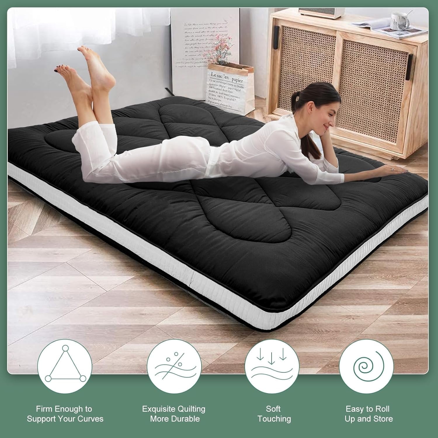 ABORON Extra Thick Japanese Futon Mattress, Foldable Sleeping Pad, Twin ...