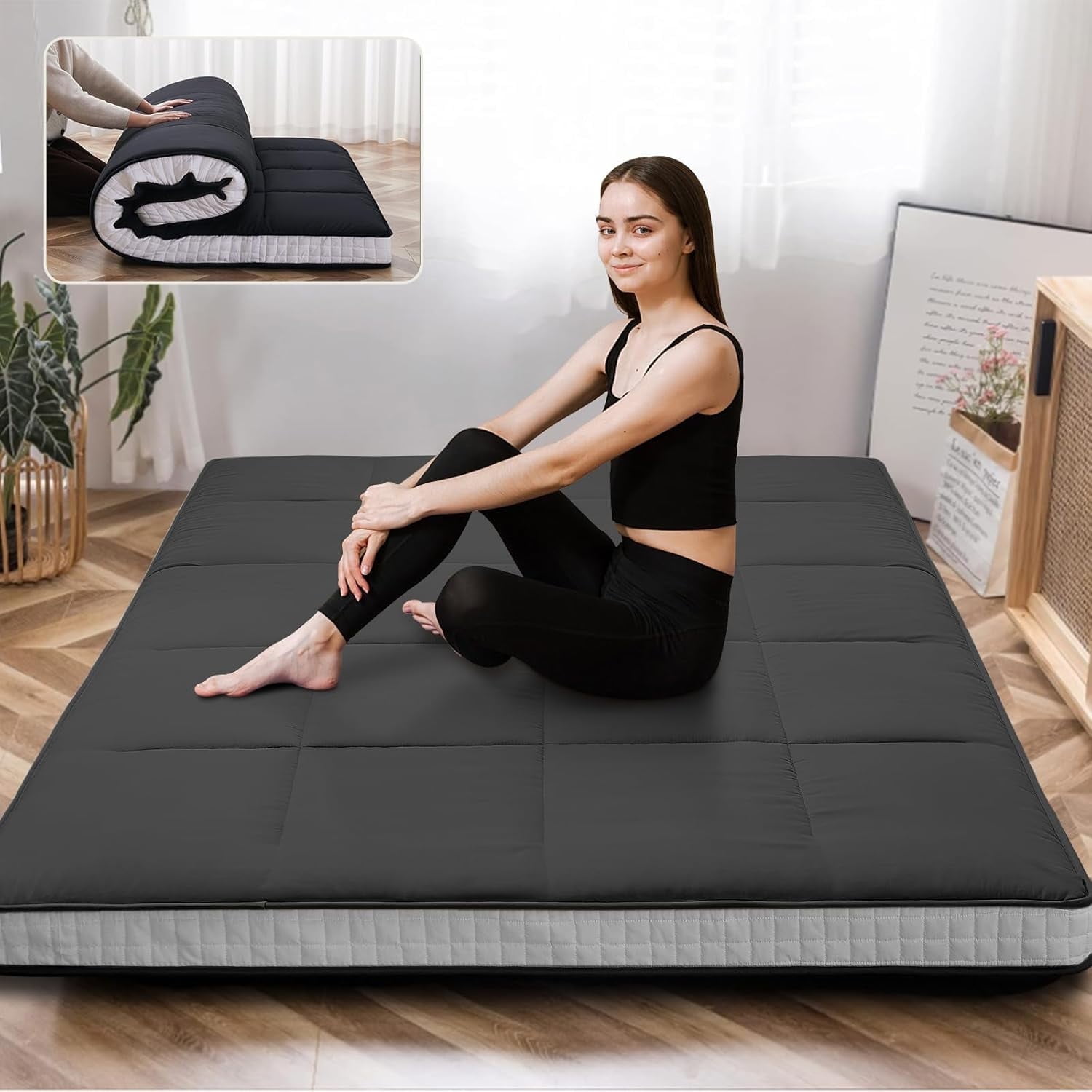 ABORON Japanese Floor Mattress, Thick Portable Folding Guest Mattress ...