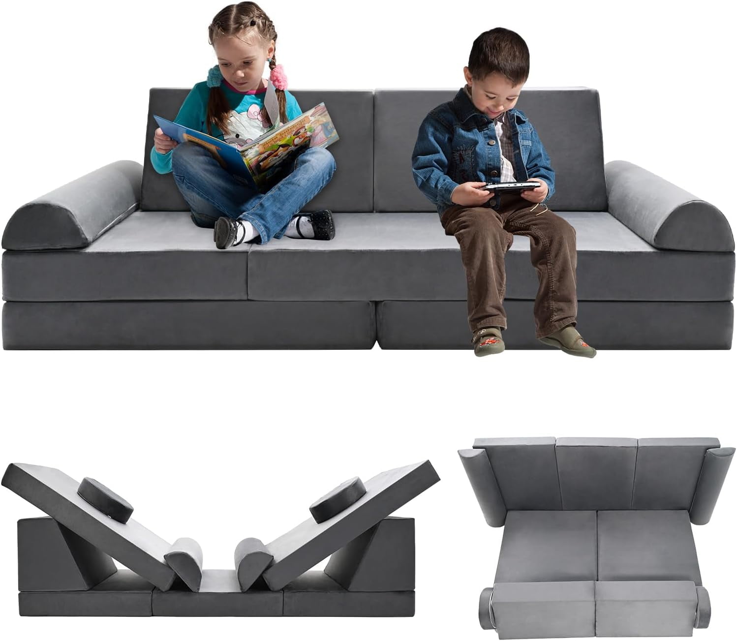 ABORON Kids Couch Play Set, 11PCS Modular Kids Sofa Couch Fold Out ...