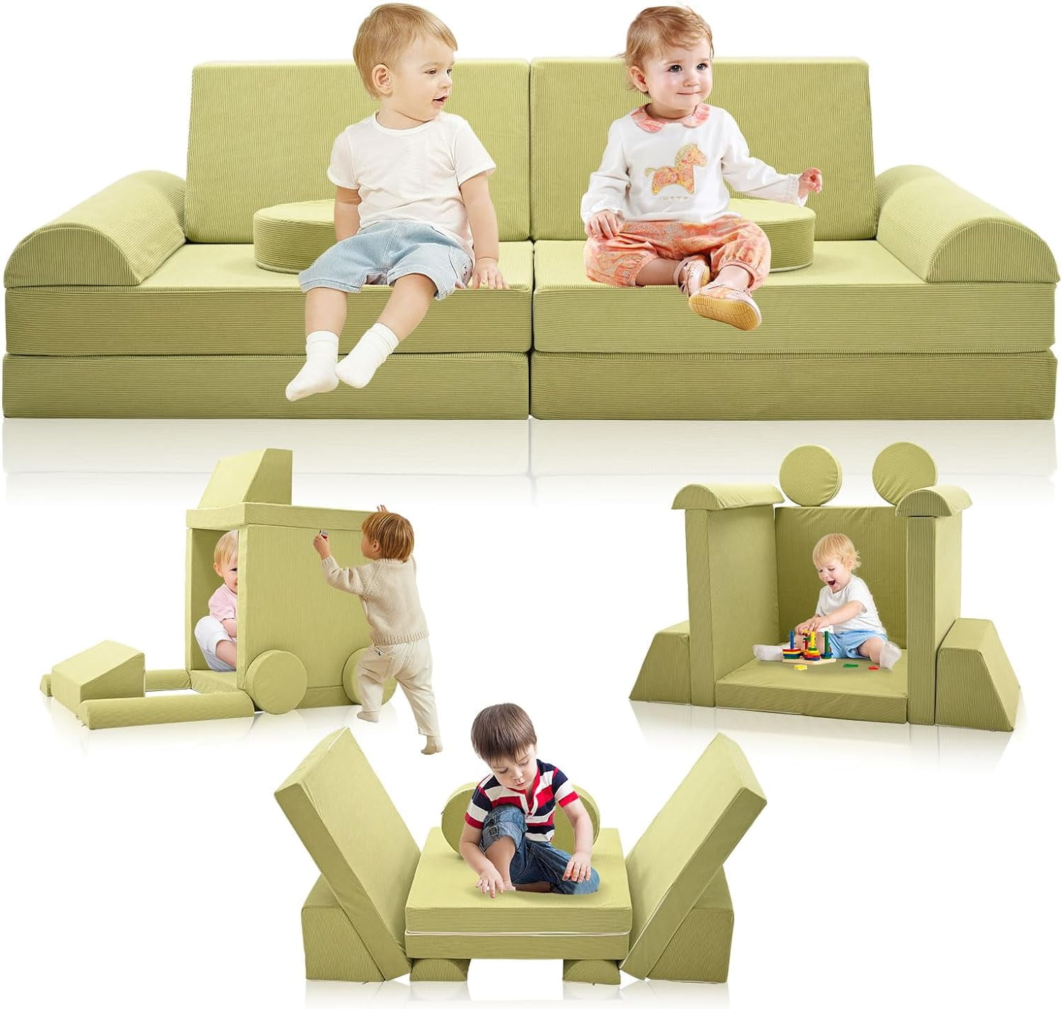 ABORON Kids Couch Play Set, 11PCS Modular Kids Sofa Couch Fold Out ...