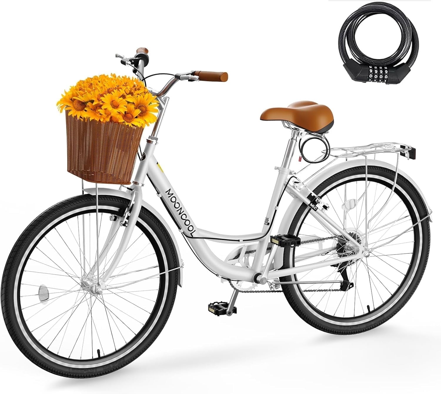 ABORON Lightweight Women Bike for Commuting with Basket & Combination Lock - 24/26 inch 7 Speed ...