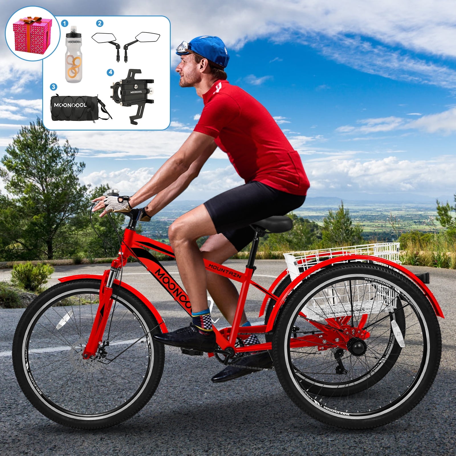 ABORON 3-Wheeler Beach Trike, 24 inch 7-Speed Mountain Tricycle for ...