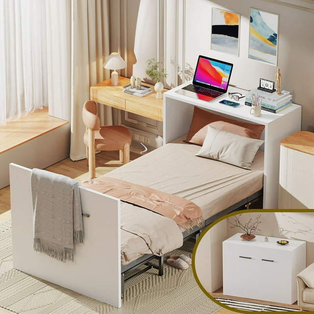 ABORON Murphy Bed with Mattress Folding Cabinet Bed, 75" x 29" Pull Out ...