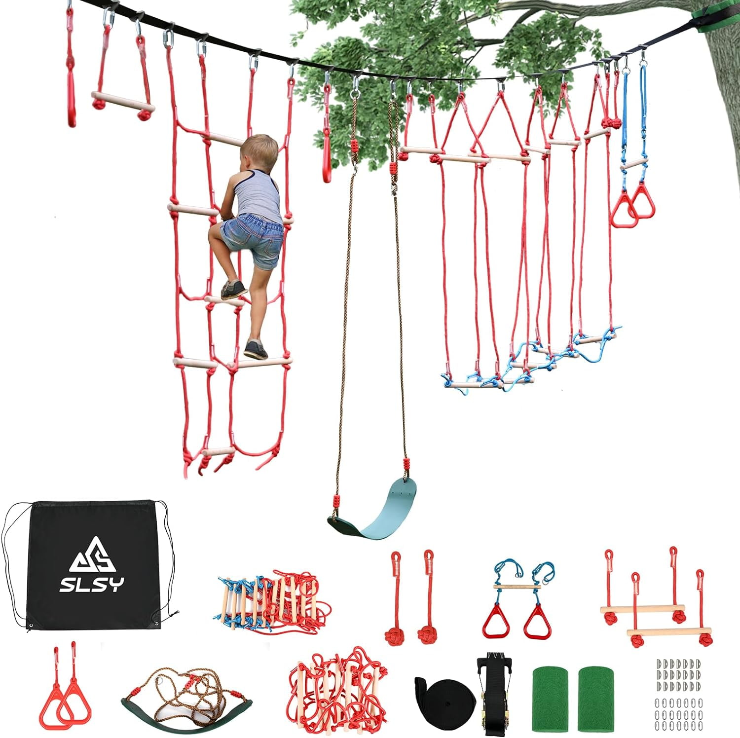ABORON Ninja Warrior Obstacle Course for Kids, 60FT Durable Ninja ...