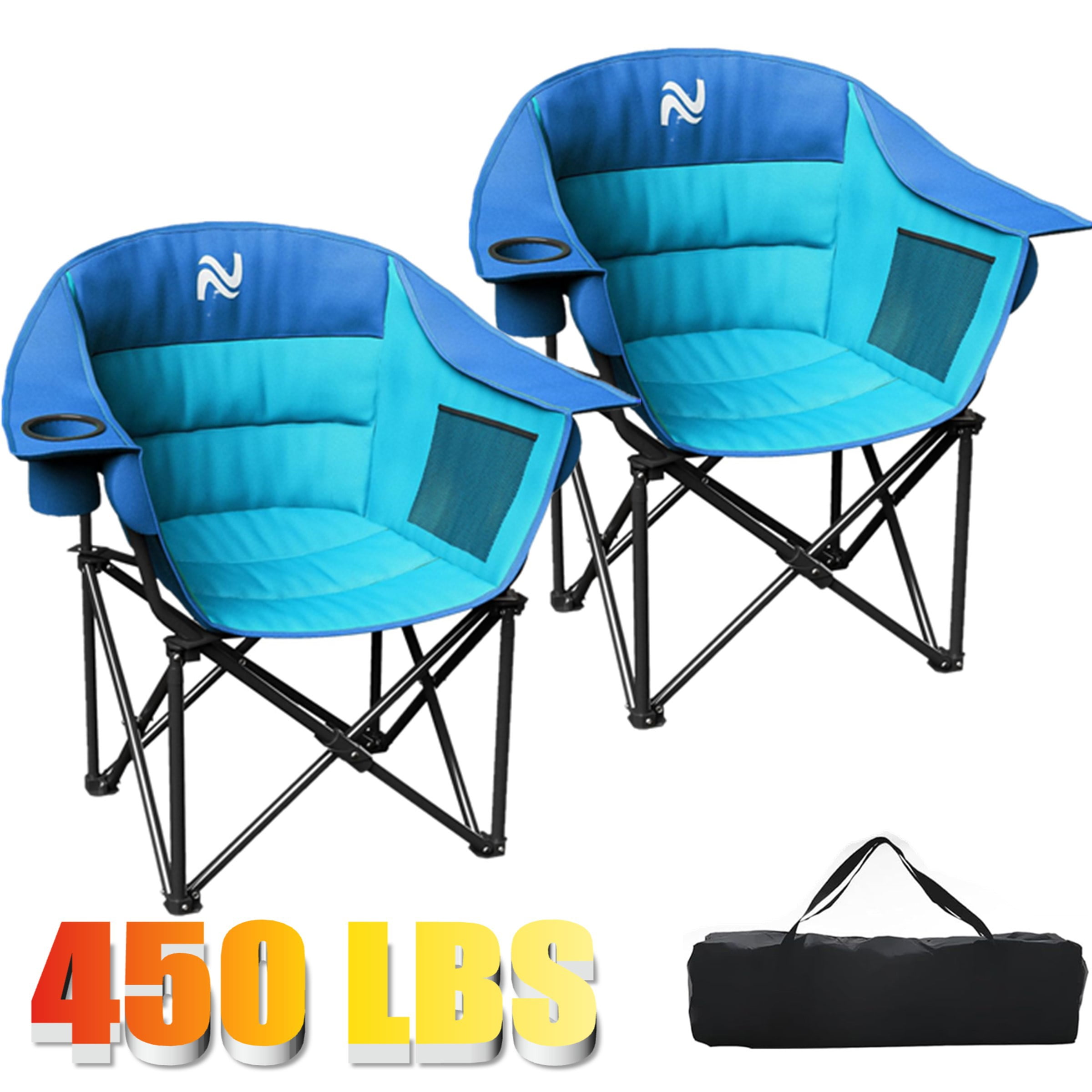 ABORON Padded Camping Chair with Cup Holder, 2 Pack 600D Oxford Portable Camp Chairs, 400lbs ...